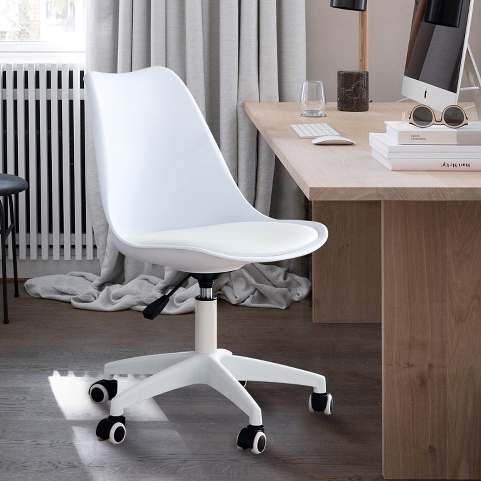 Home Office Plastic Desk Chair, 360 Degree Swivel Armless Chair with PU ...