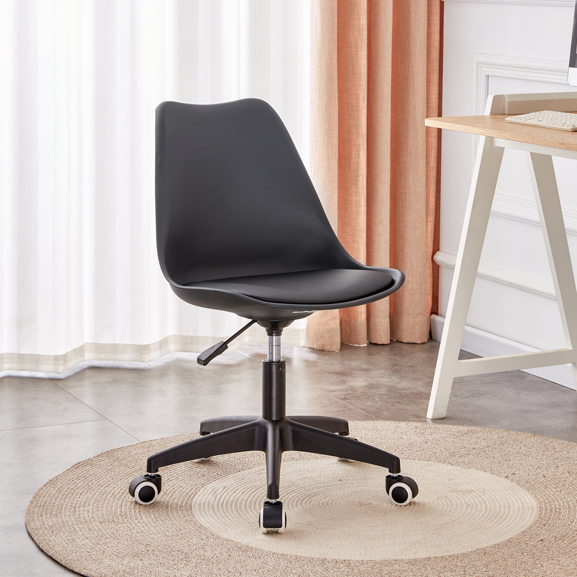 Home Office Plastic Desk Chair, 360 Degree Swivel Armless Chair with PU ...