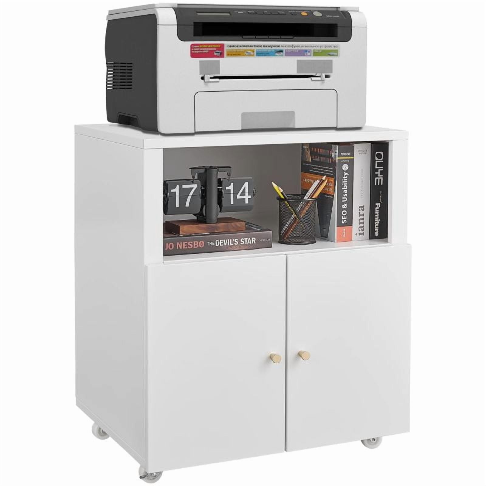 Home Office Printer Stand with Wheels, Printer Tables with File door ...