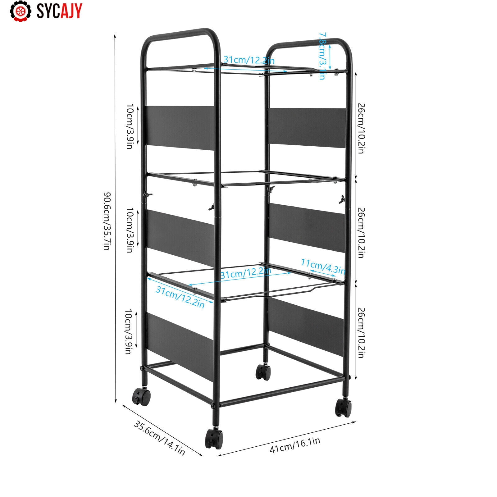 Home/Office Rolling File Cart Movable 3Tier File Folder Rack Drawer ...