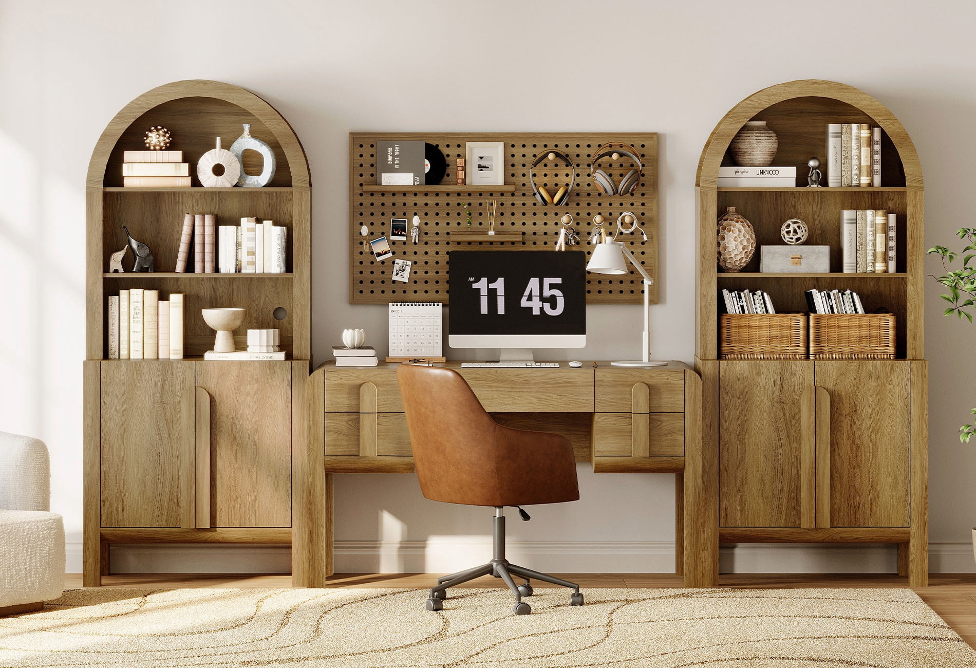 Home Office Set, 53.5" Modern Executive Desk with Charging Station and ...