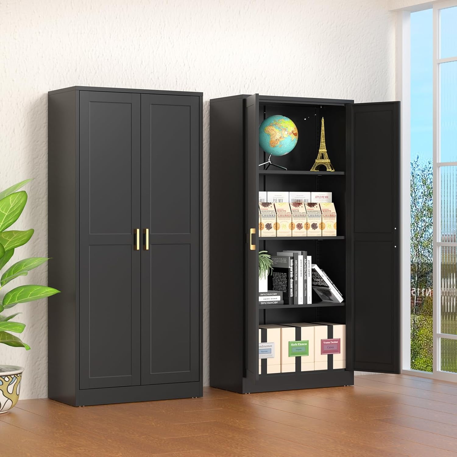 Home Office Storage Cabinet, 60" Tall Metal Storage Cabinet with Doors ...