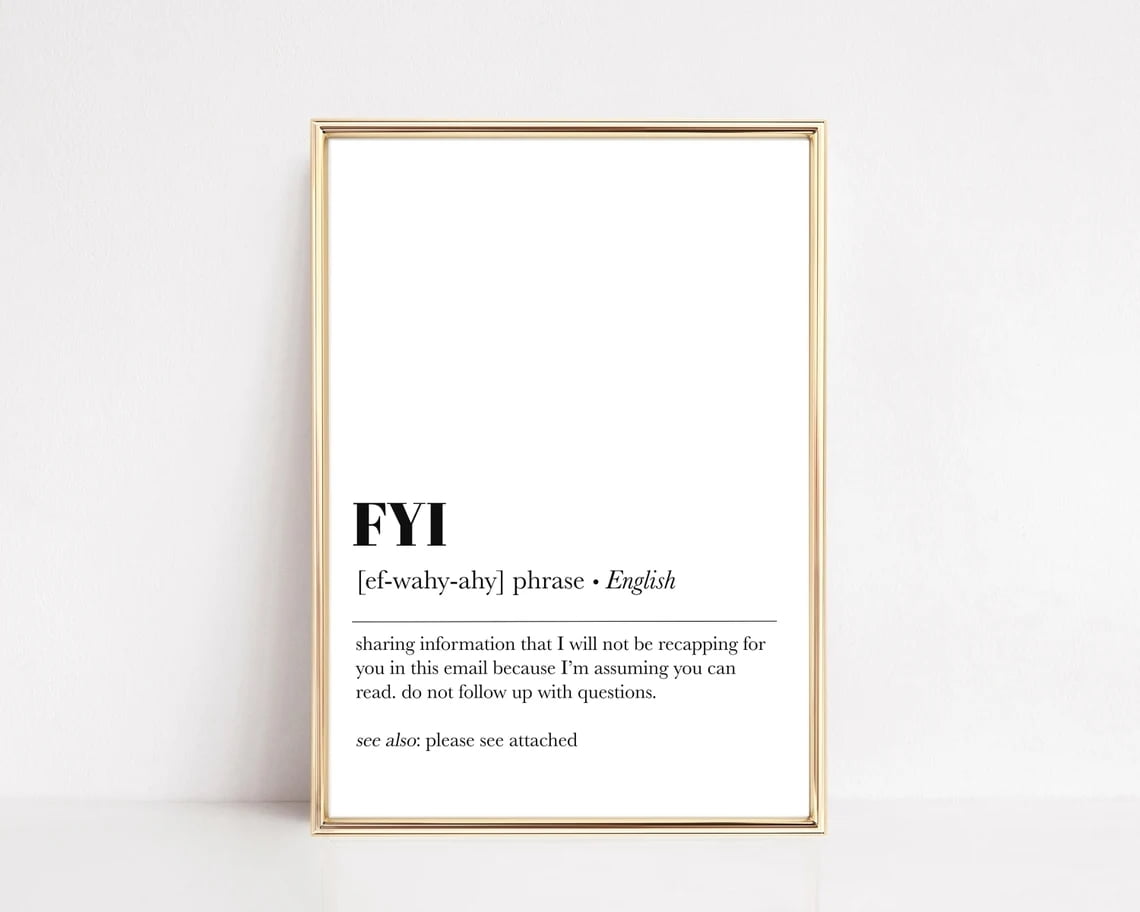 Home Office Wall Decor - Fyi Definition Print - Office Wall Art [POSTER ...