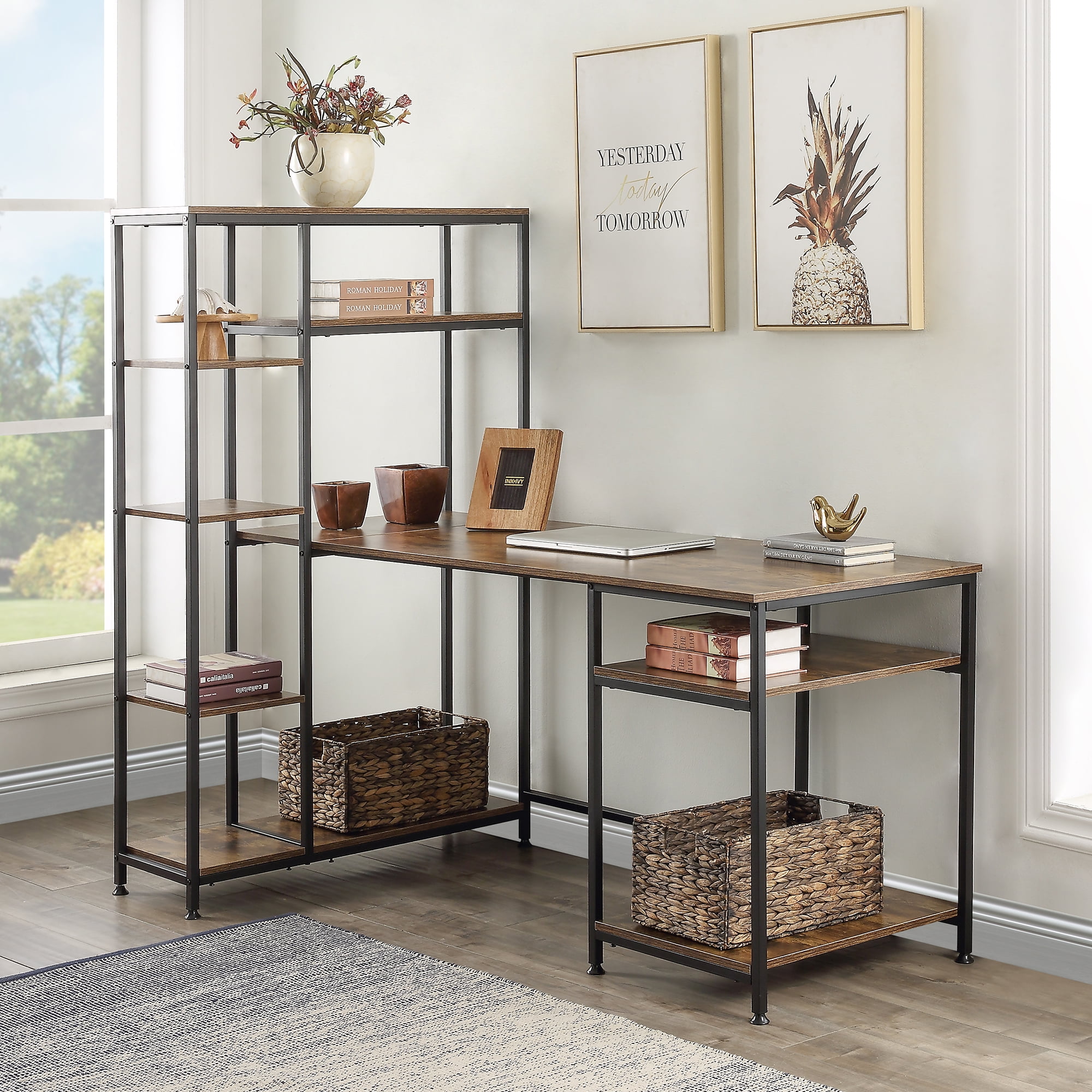 Home Office Workstation Computer Desk with Multiple Storage Shelves ...