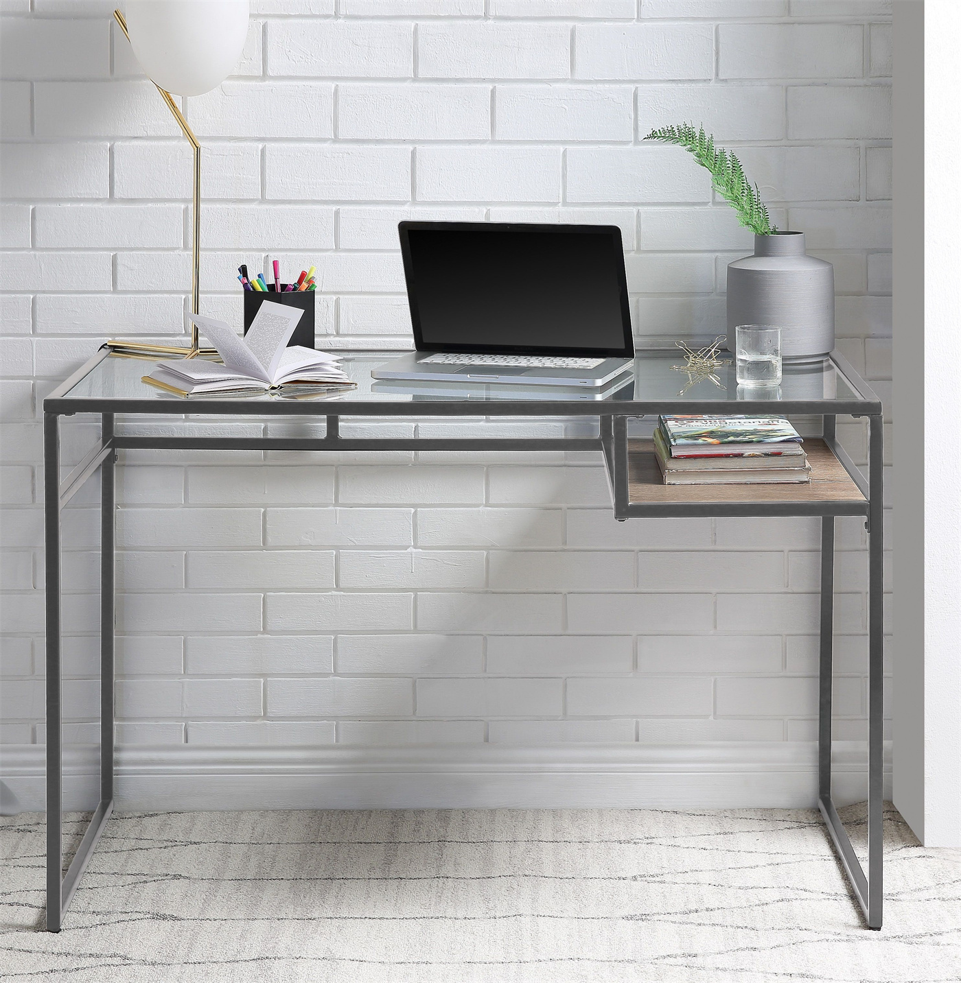 Home Office Writing Computer Desk, Small Rectangular Glass Laptop Table ...