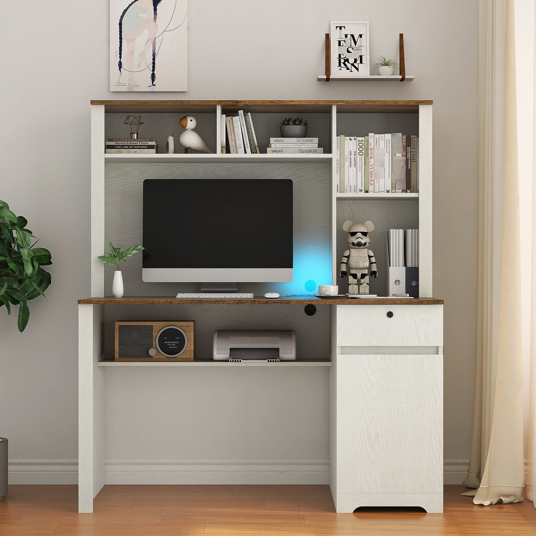 Home Office Writing Desk with Drawers | 3 AC Outlets, 2 USB Ports and ...