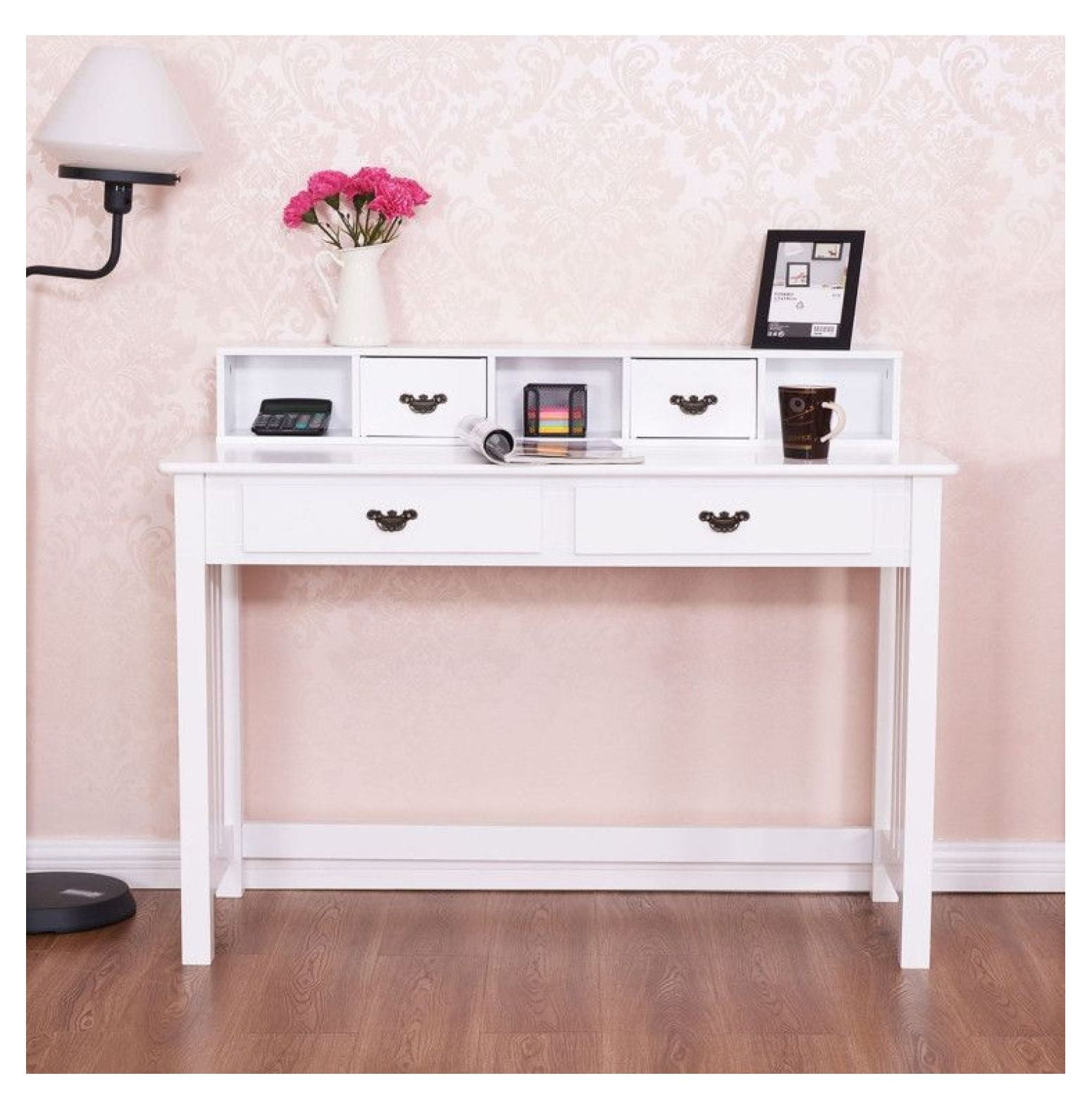 Home Office Writing Desk with 4 Drawer Computer Study Table White ...