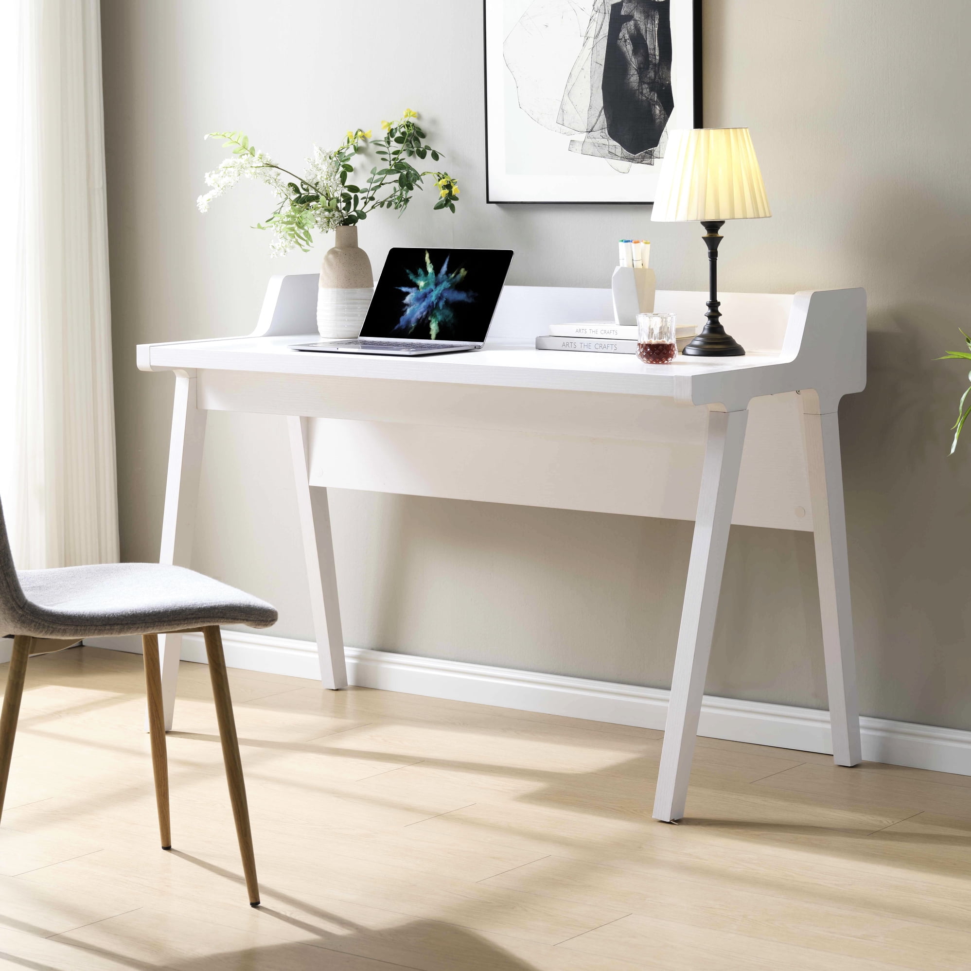 Home Office Writing Table With Grounded Plug And White Desk For Use ...