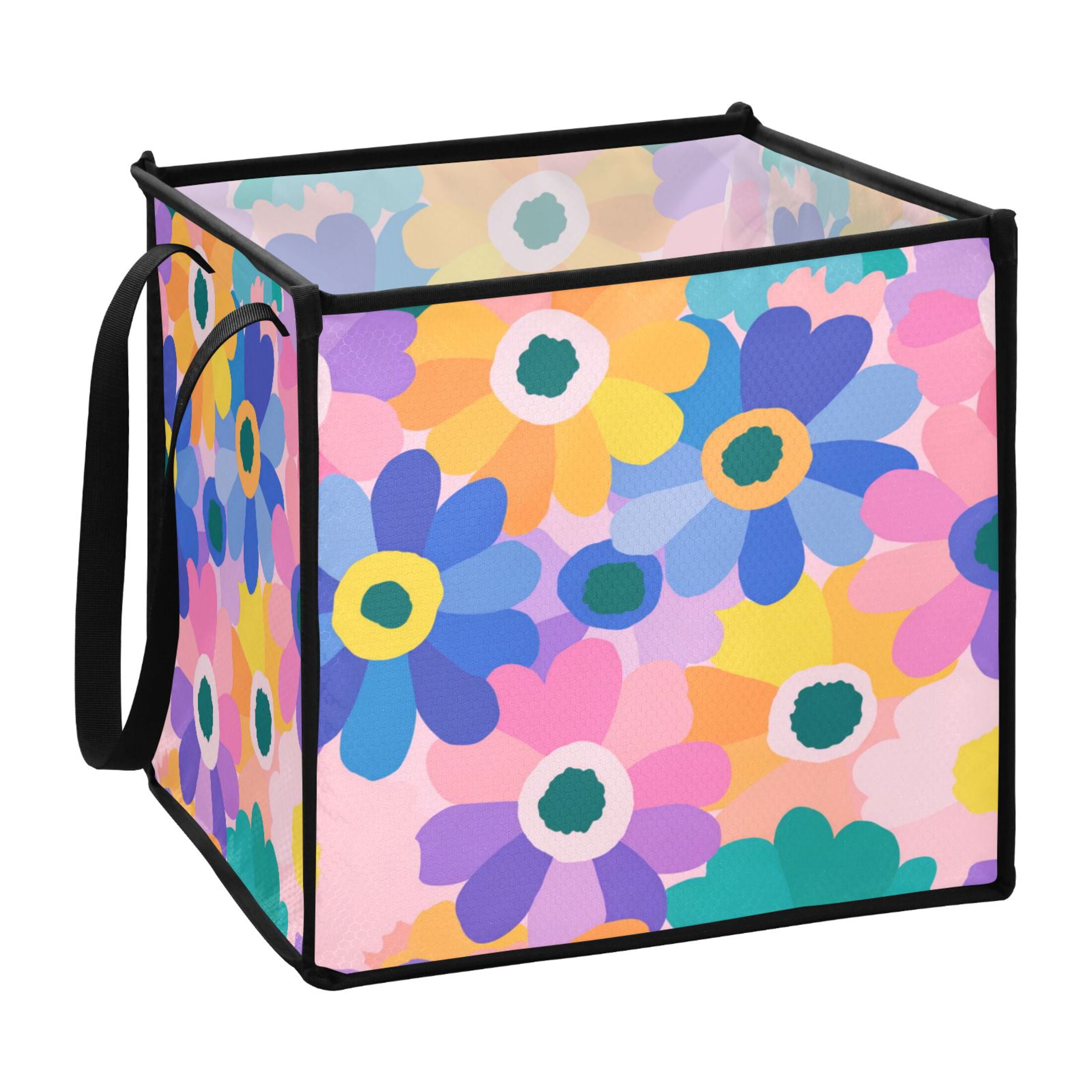 Home Organizer Foldable Fabric Storage Bin With Handle Abstract Flowers ...