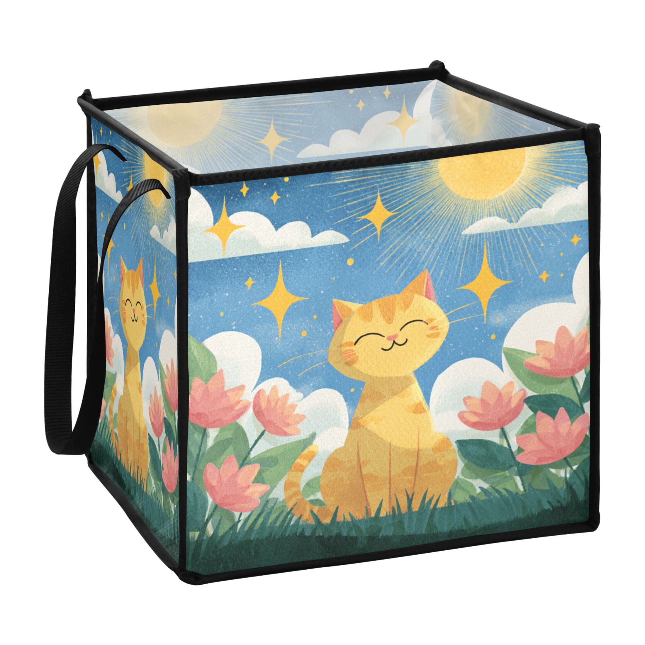 Home Organizer Foldable Fabric Storage Bin With Handle Cute Cat ...