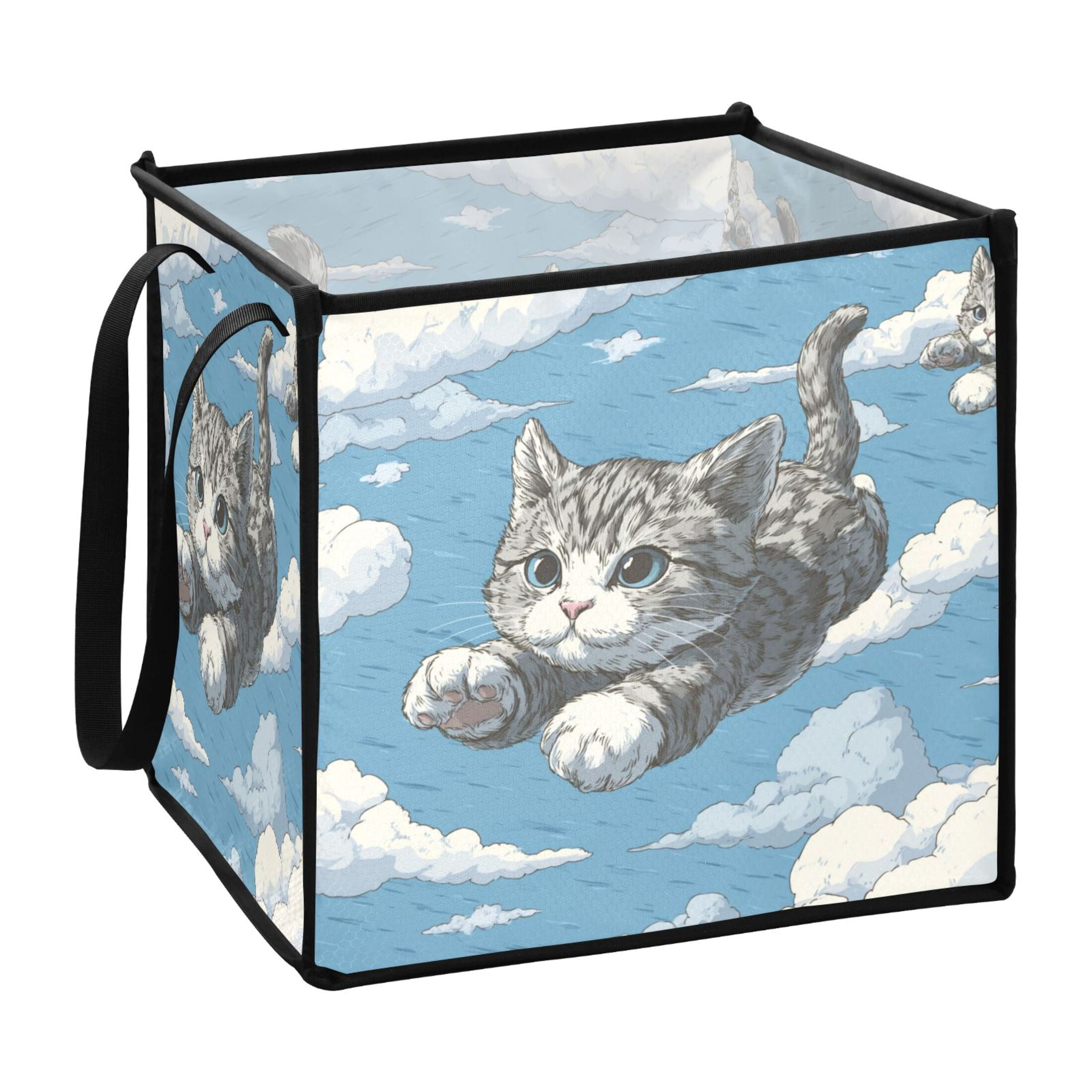 Home Organizer Foldable Fabric Storage Bin With Handle Flying Kitten ...