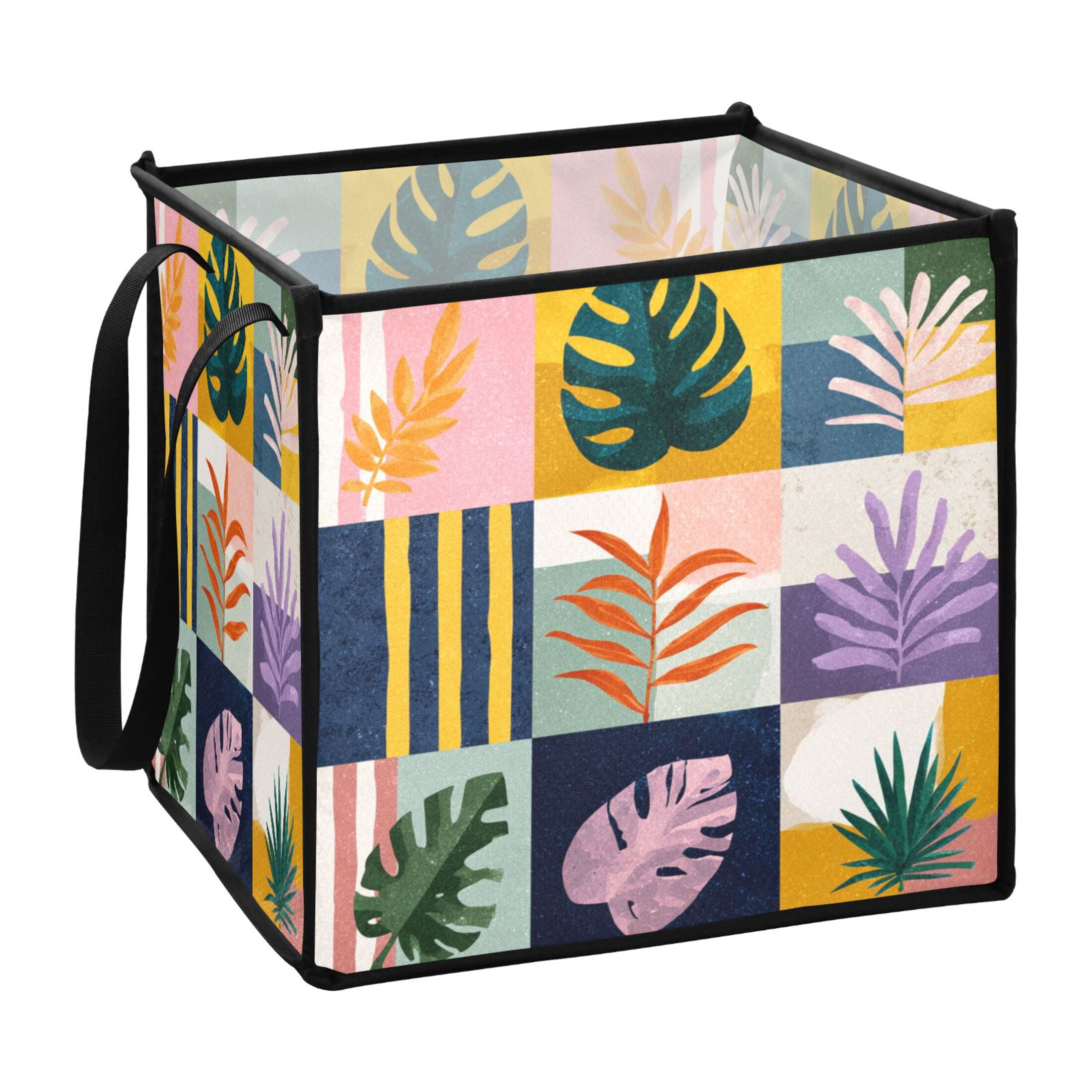 Home Organizer Foldable Fabric Storage Bin With Handle Grid Of Squares ...