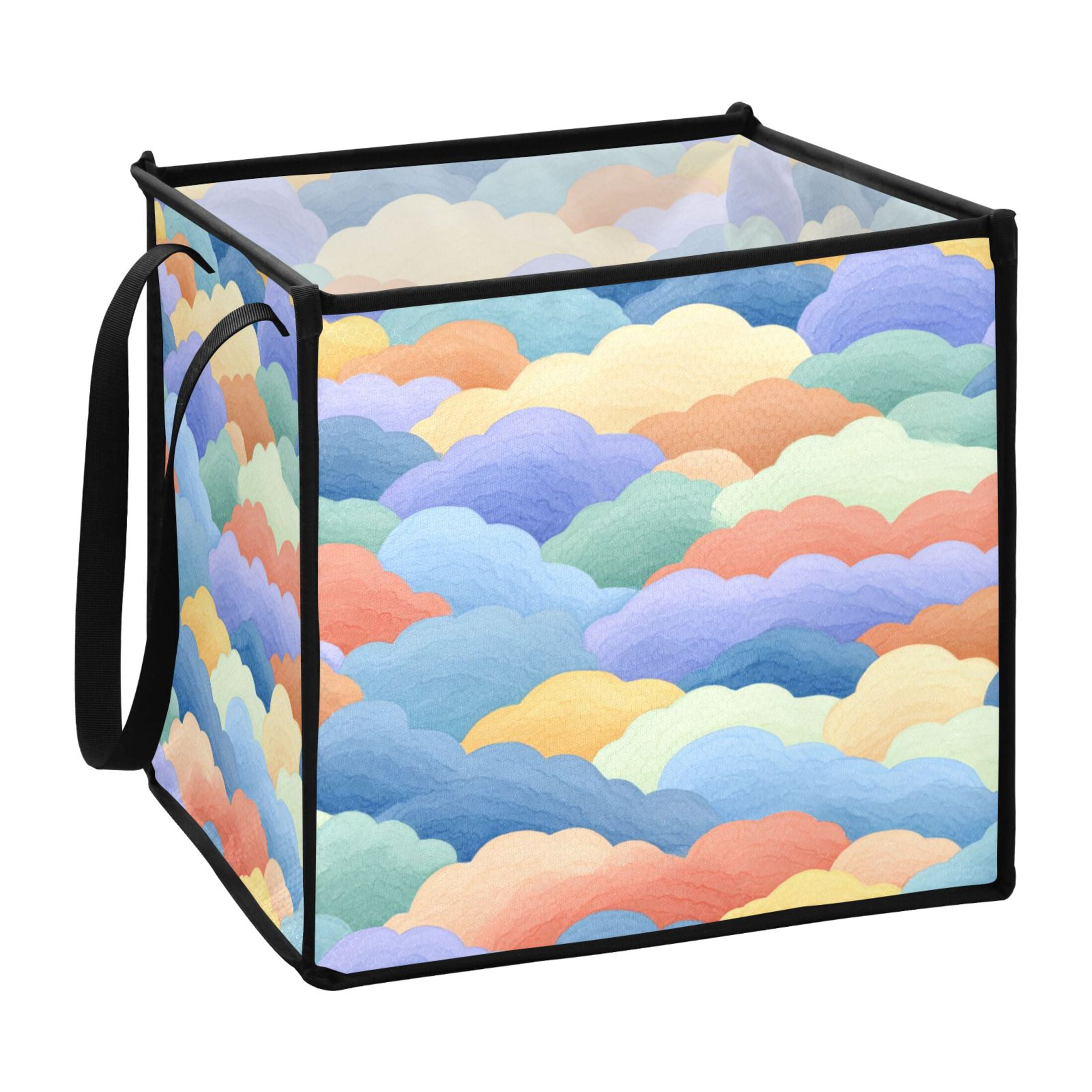 Home Organizer Foldable Fabric Storage Bin With Handle Rainbow Clouds ...