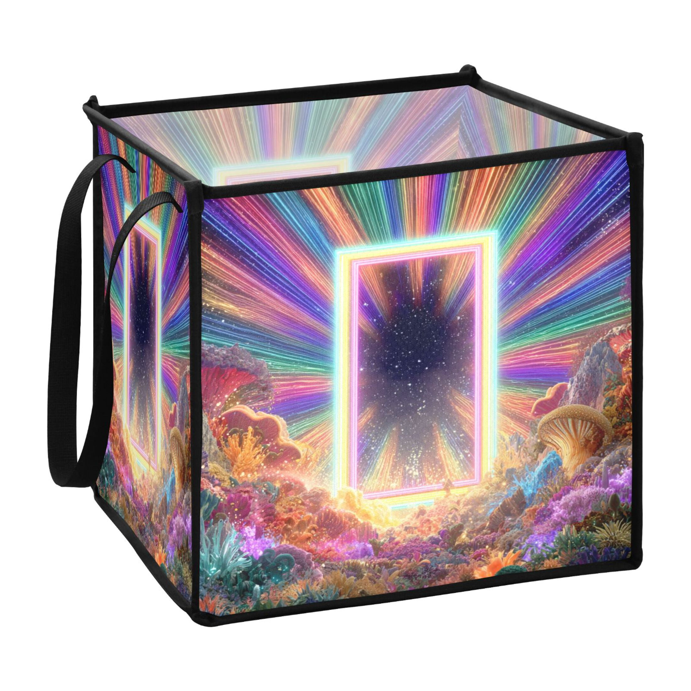 Home Organizer Foldable Fabric Storage Bin With Handle Rainbow Colored ...