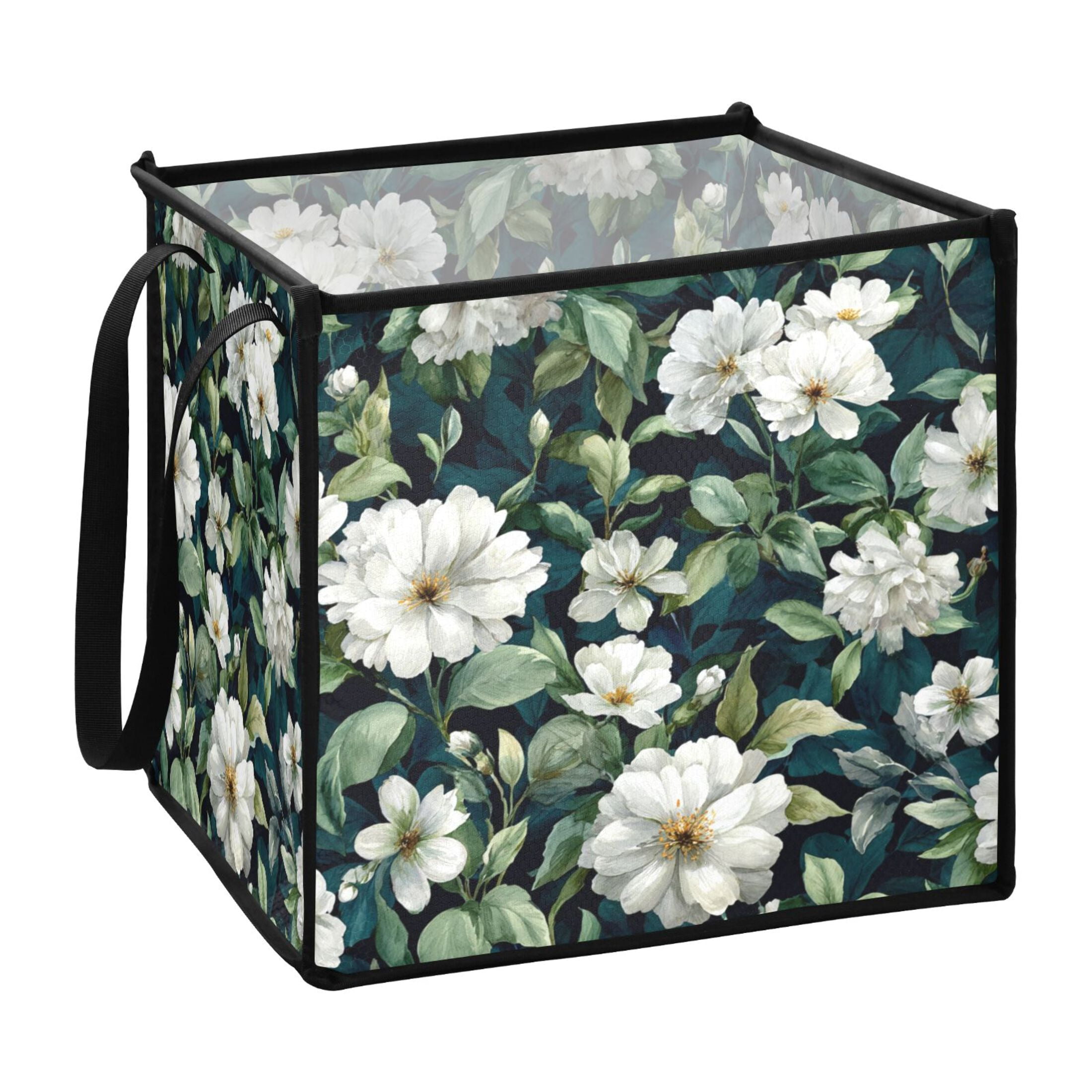 Home Organizer Foldable Fabric Storage Bin With Handle Watercolor White ...