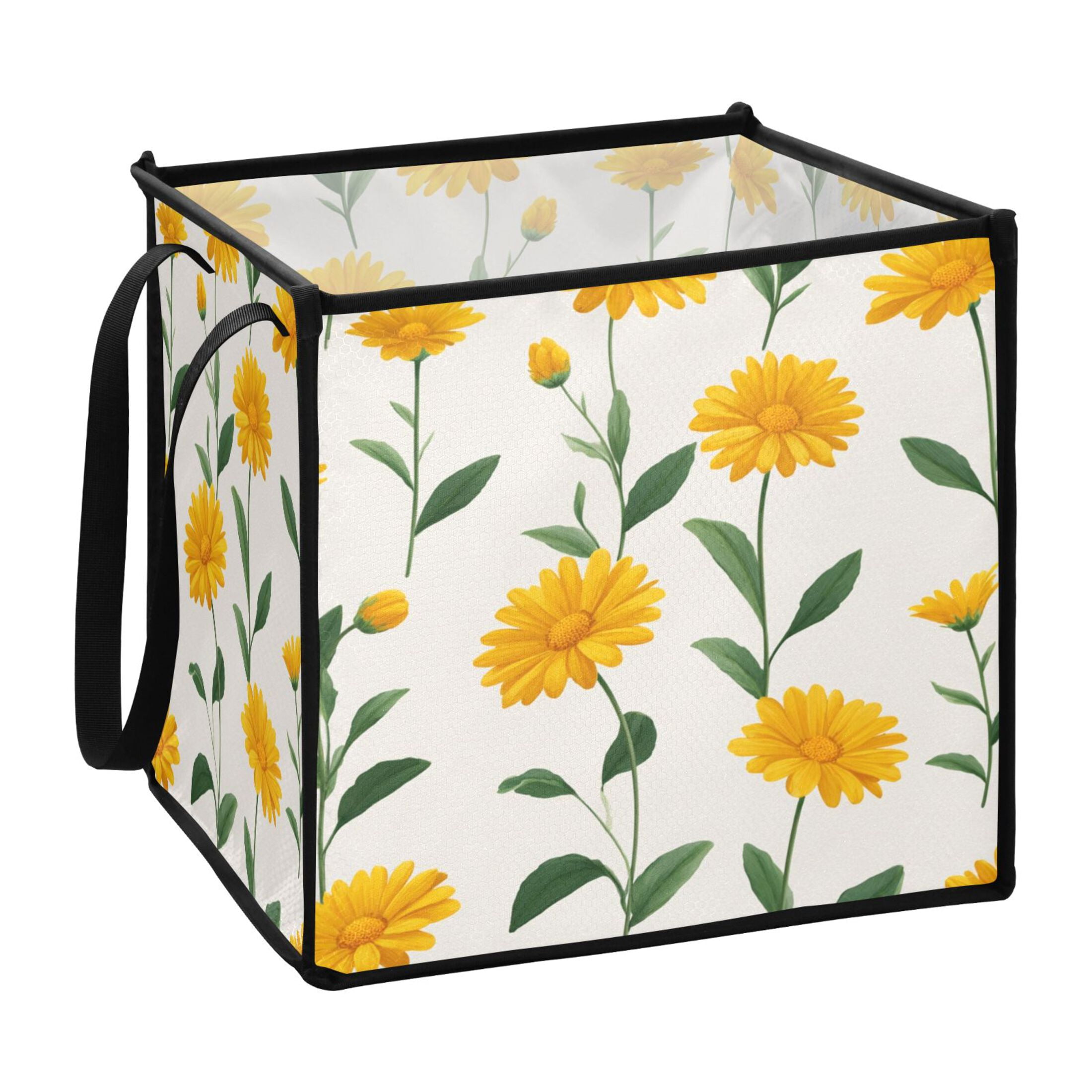 Home Organizer Foldable Fabric Storage Bin With Handle Yellow Daisies ...