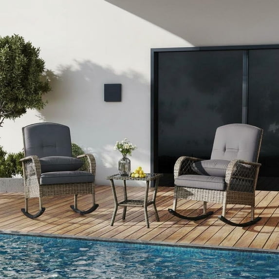 Home Outdoor Ergonomic Wicker Rocking Chair, Resin Rattan Rocker with ...