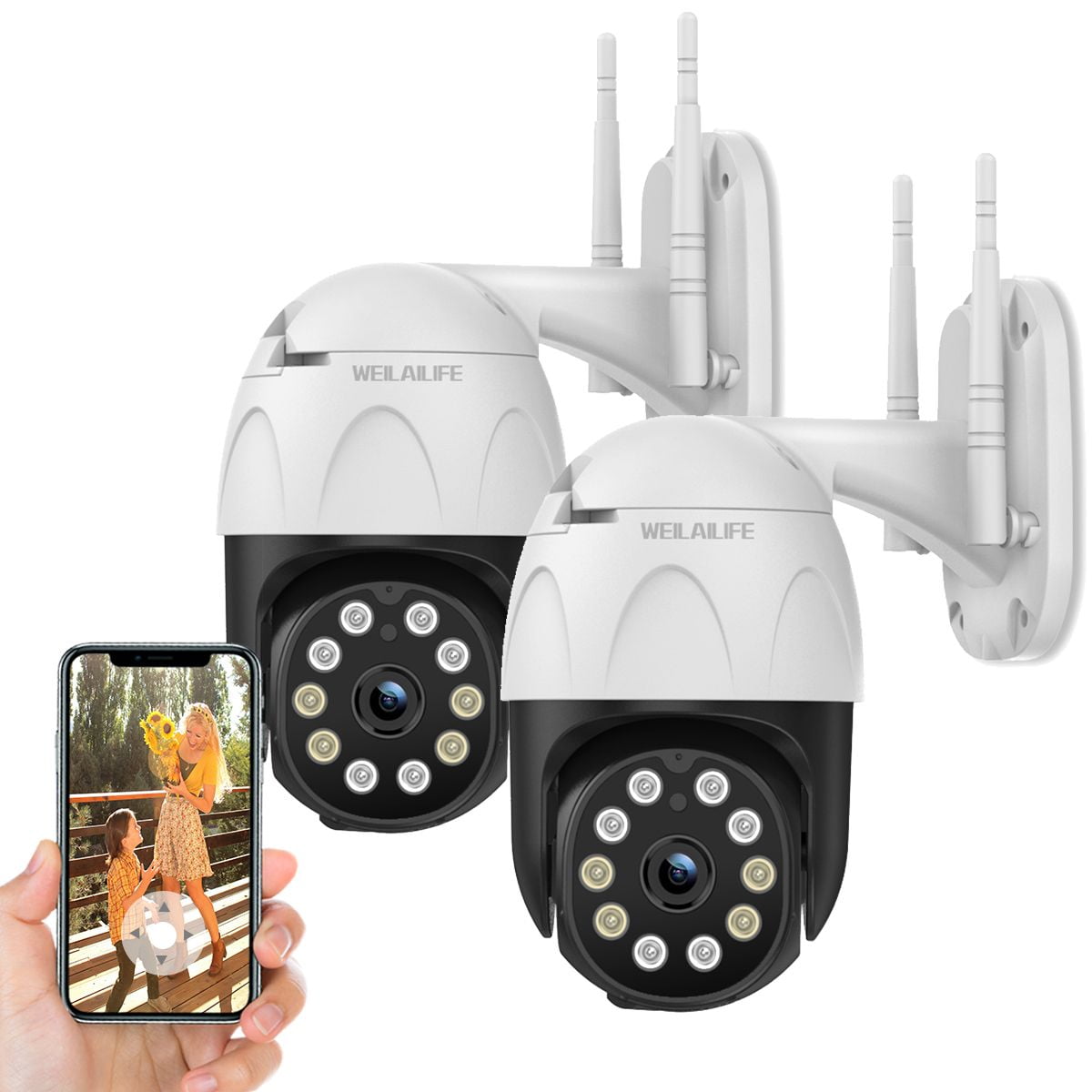 Home Outdoor PTZ Security Camera（2 Pack）3.0 Megapixel Pan Tilt WiFi ...