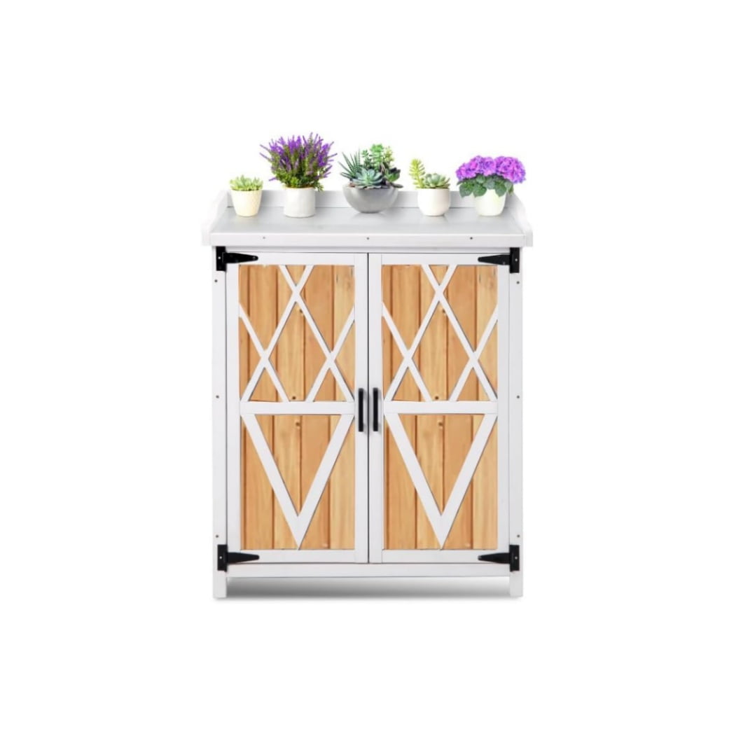 Home Outdoor Potting Bench - Wooden Storage Cabinets with Metal ...