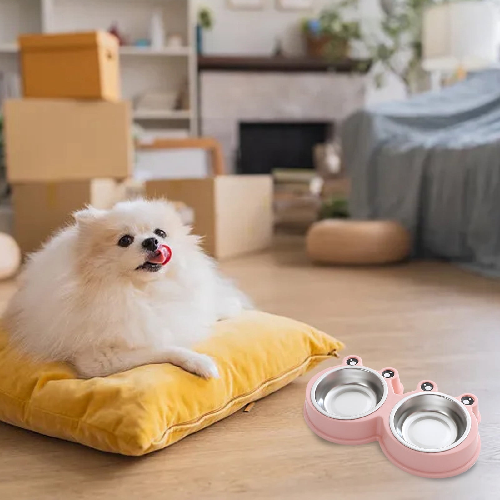 Home Pet Cute Cartoon 2 In 1 Double Bowl Food Set Stainless Steel for ...