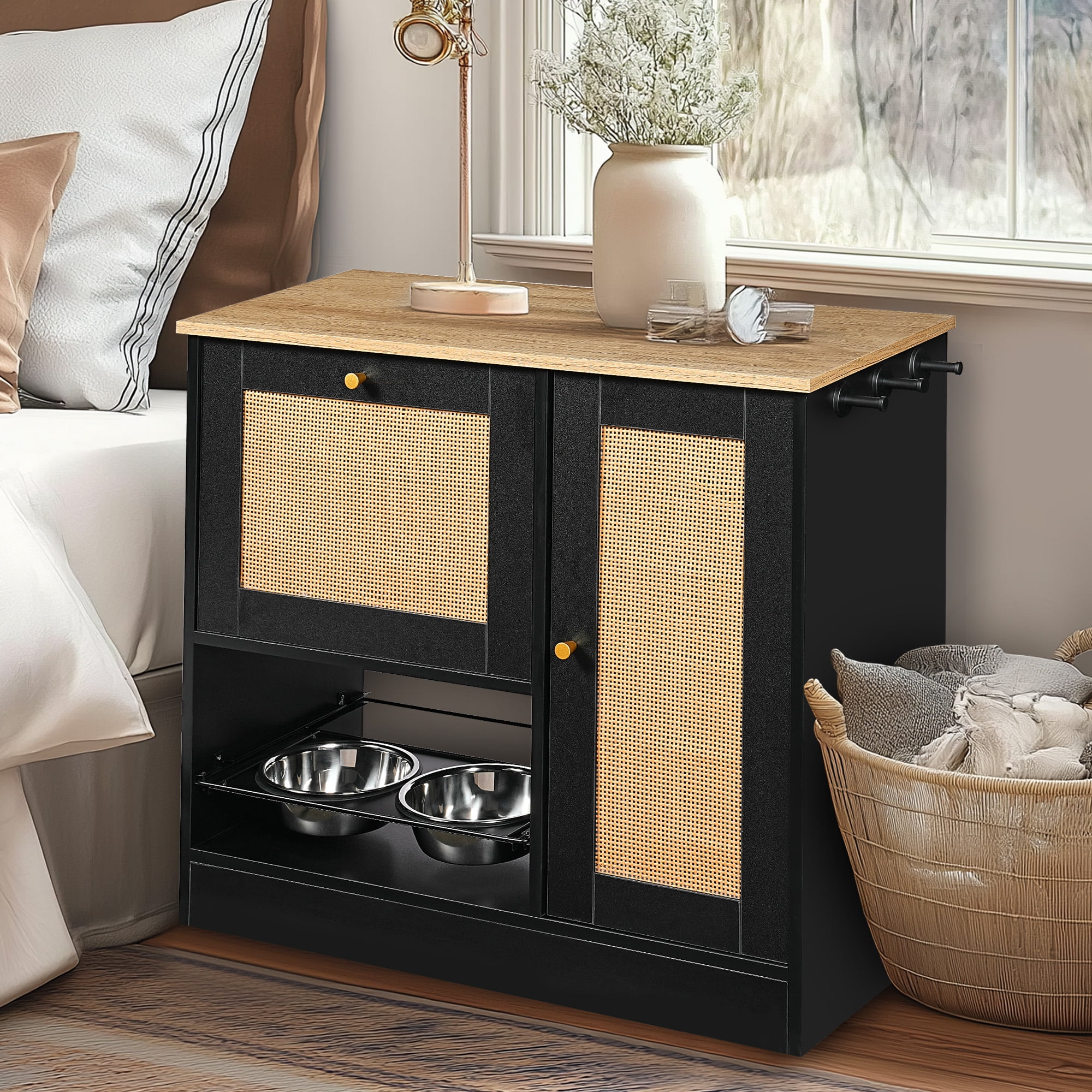 Home Pet Feeder Station Cabinet With Storage, Hidden Dog Food Station ...