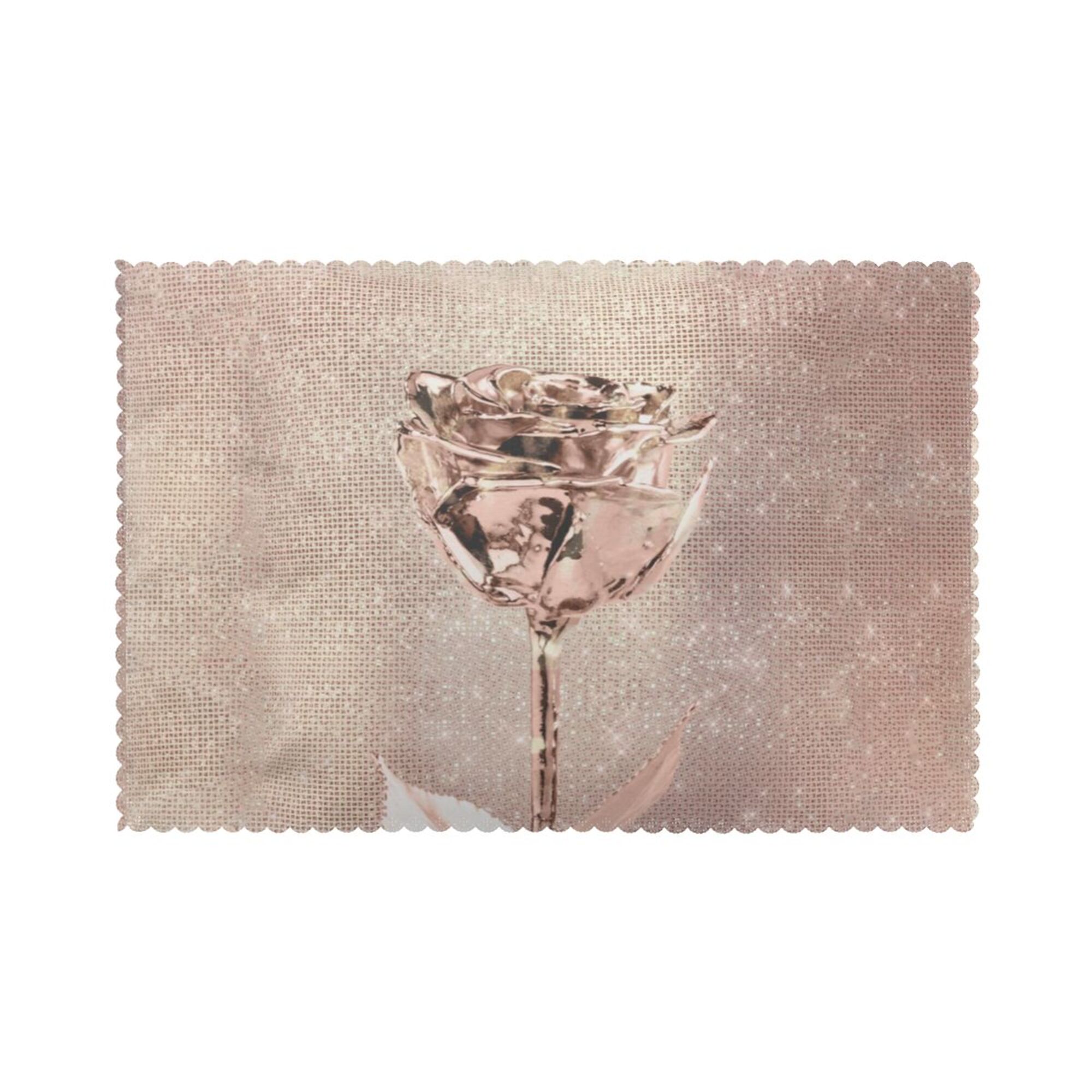 Home Pink Rose Flower Gold Copper Sequin Sparkly Placemats Set Of 6 ...