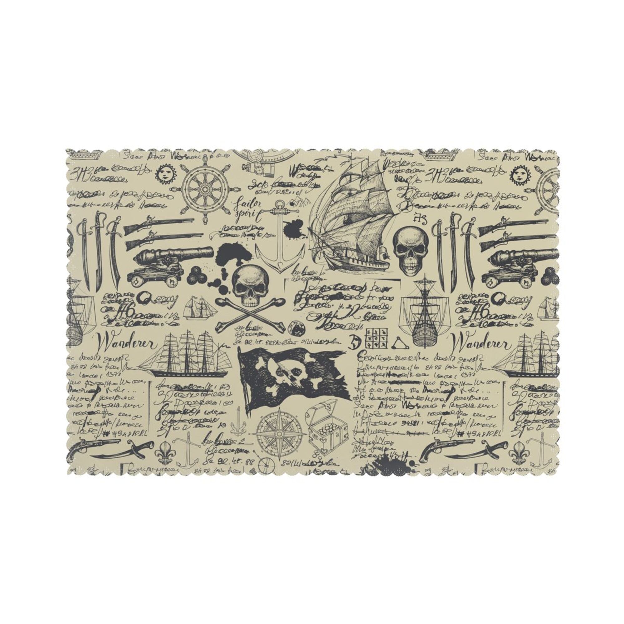 Home Pirate Ship Skull Treasure Map Placemats Set Of 6 Washable ...