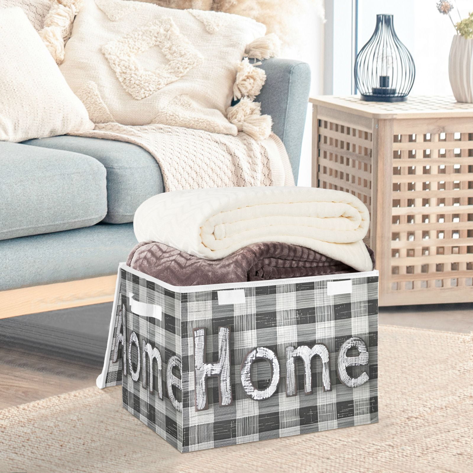 Home Plaid Storage Basket Foldable Laundry Basket Shelf Kids Toy ...