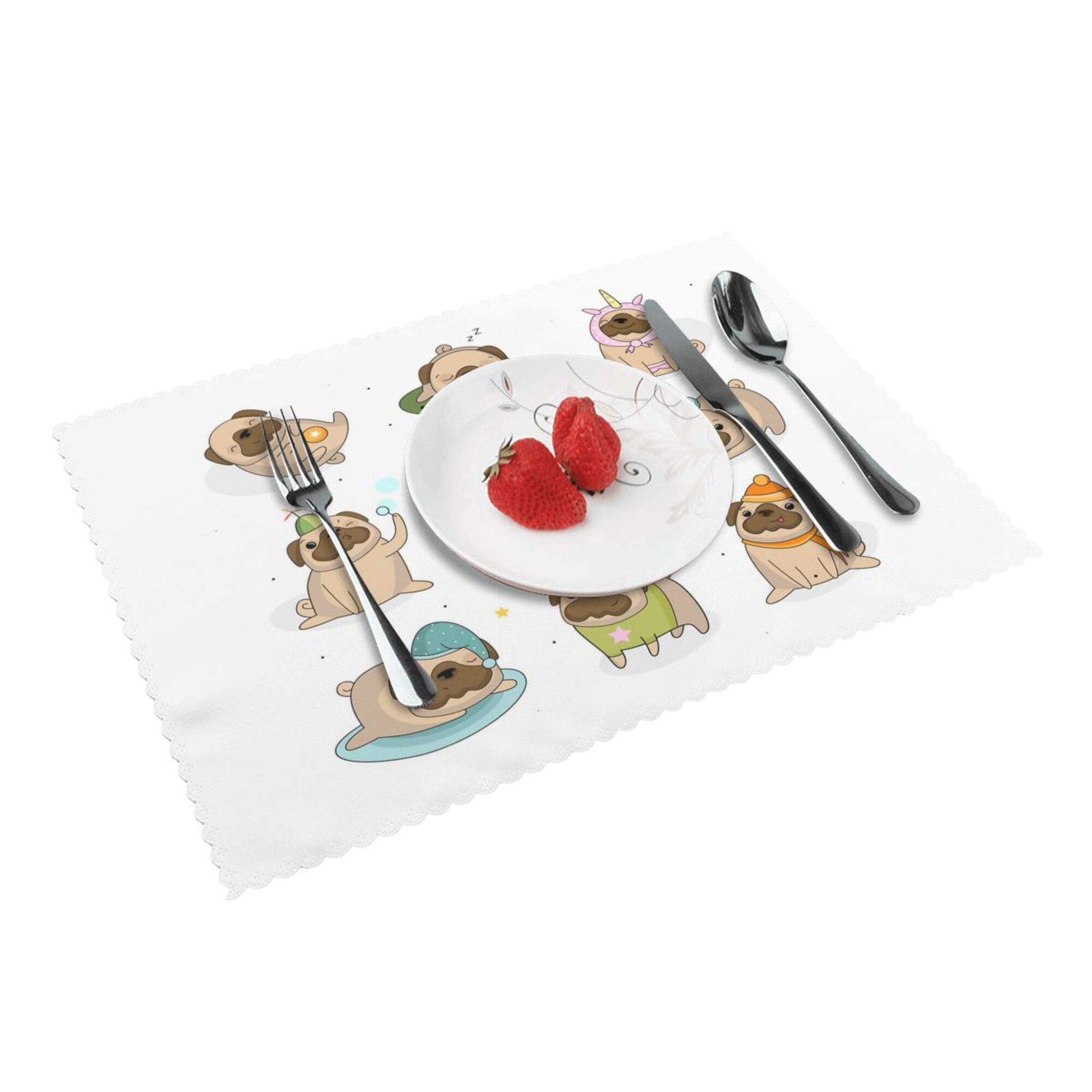Home Pug Dog Set Hand Drawn Pug Stickers Placemats Set Of 4 Washable ...