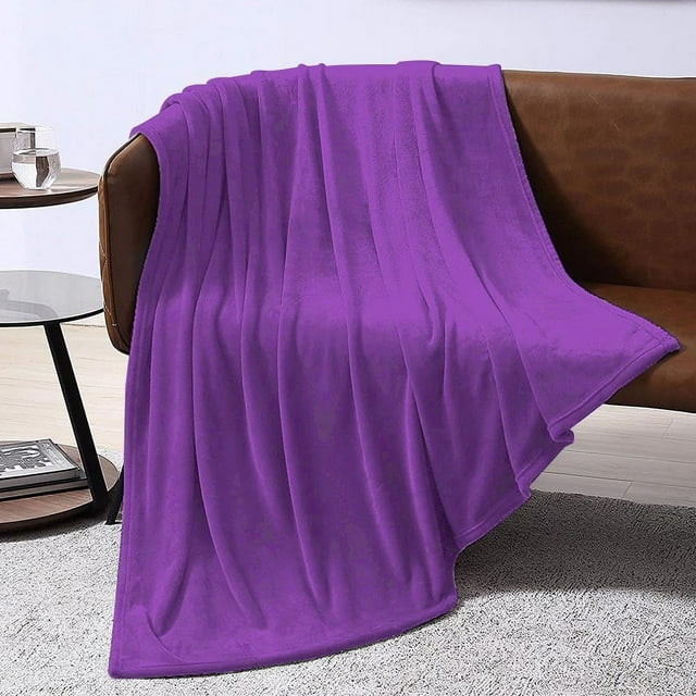 Home Purple Flannel Fleece Throw Blanket Twin Size, Solid Ultra Soft ...