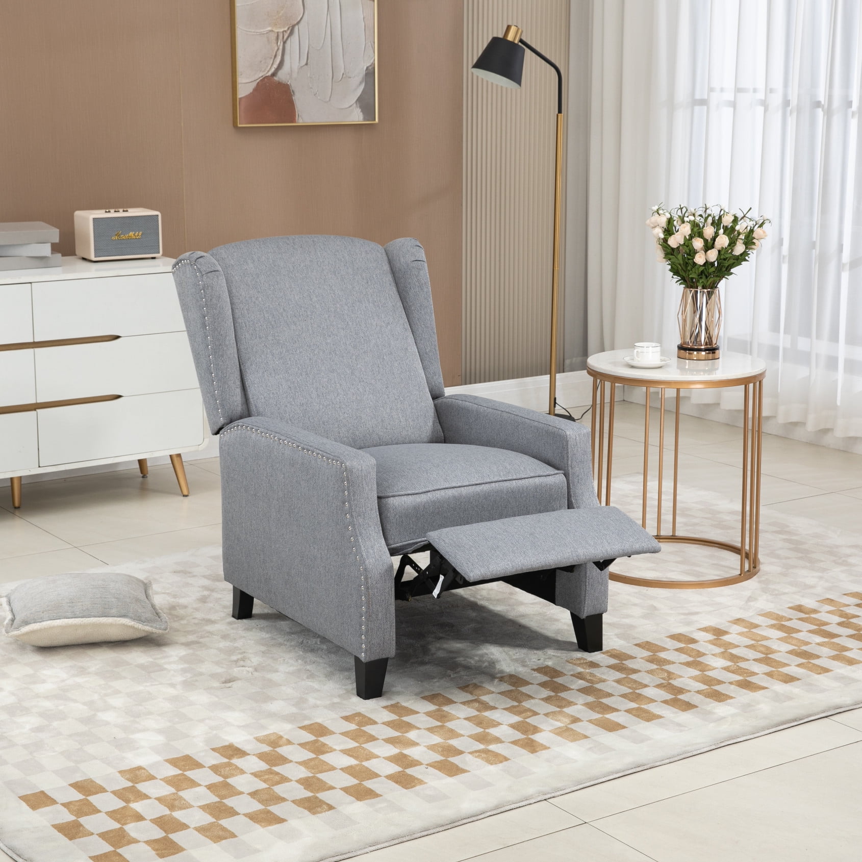 Home Push Back Recliner Chair with Adjustable Back and Footrest, Linen ...