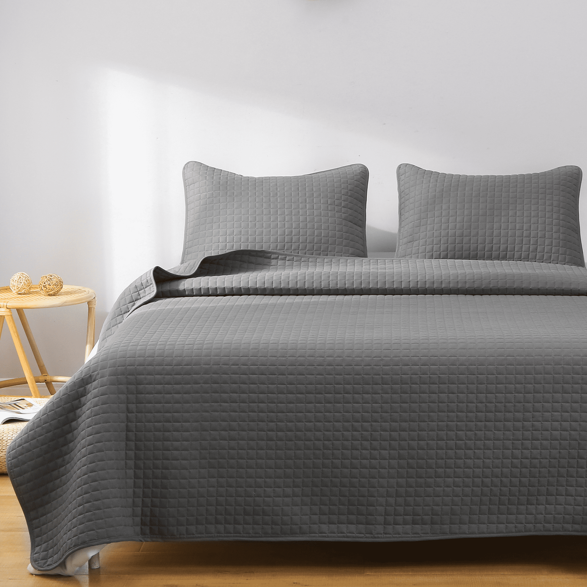 Home Quilt Set 3 Pieces Gray Quilt Set Soft Microfiber Bedspreads King ...