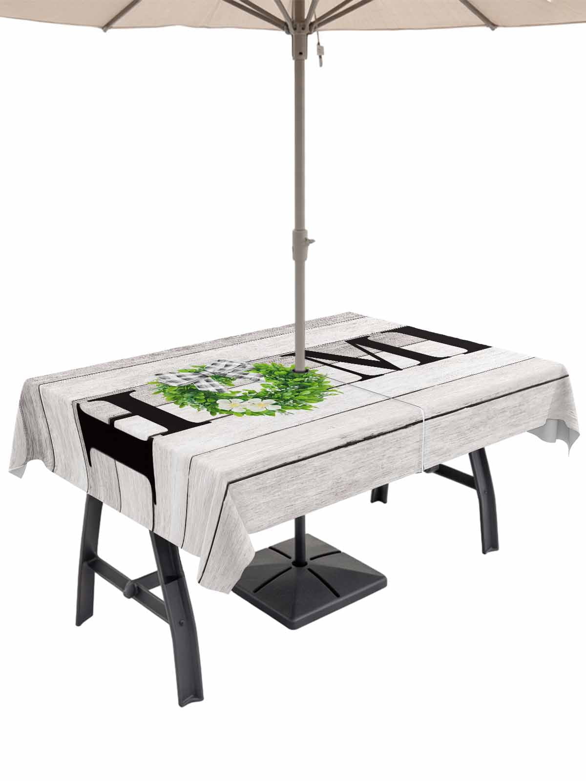 Home Rectangle Outdoor Tablecloth with Umbrella Hole Spring Country ...