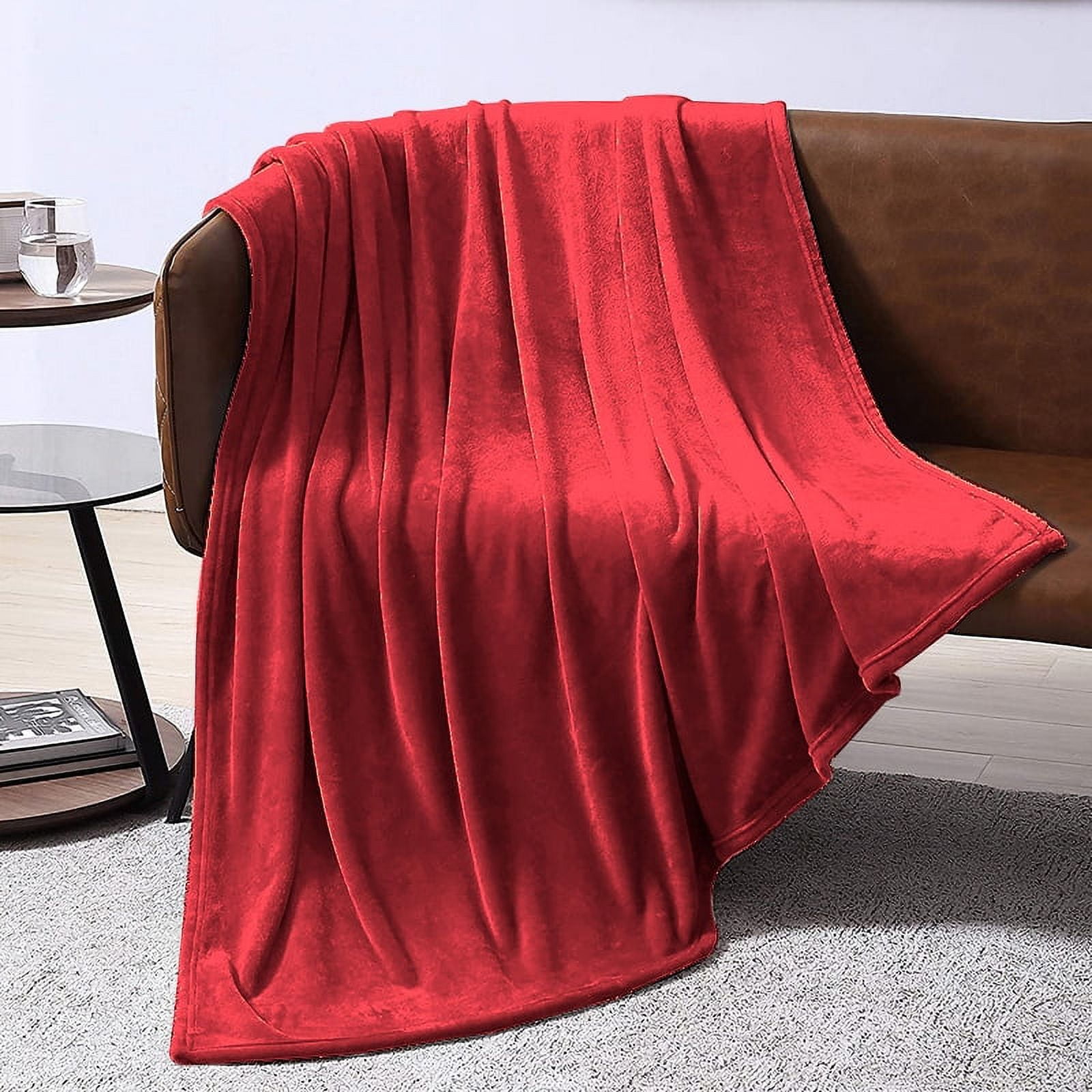 Home Red Flannel Fleece Throw Blanket Twin Size, Solid Ultra Soft ...