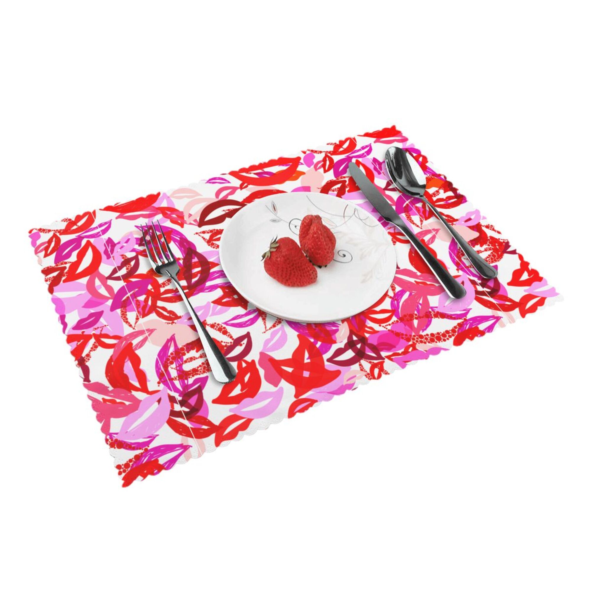 Home Red Lips Background Placemats Set Of 4 Washable Wipeable Place ...