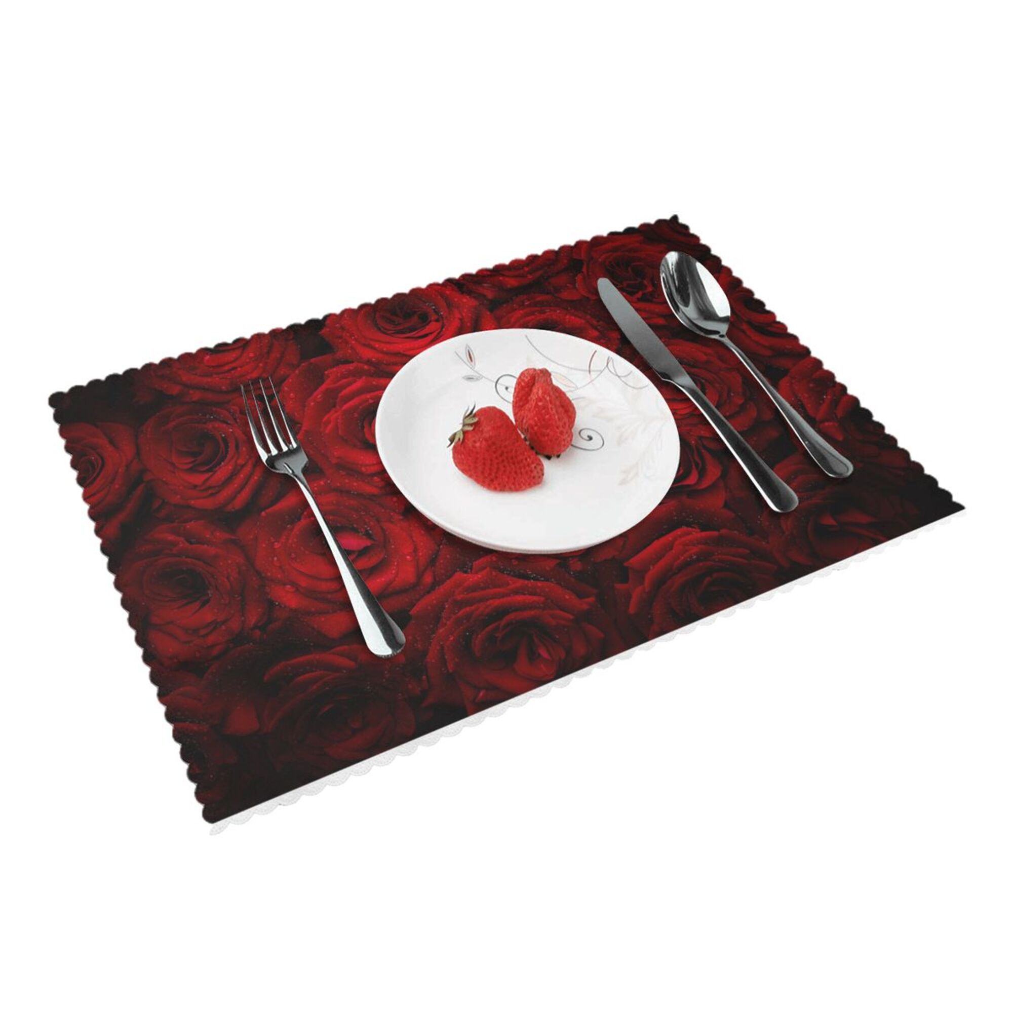 Home Red Rose Background Placemats Set Of 4 Washable Wipeable Place ...