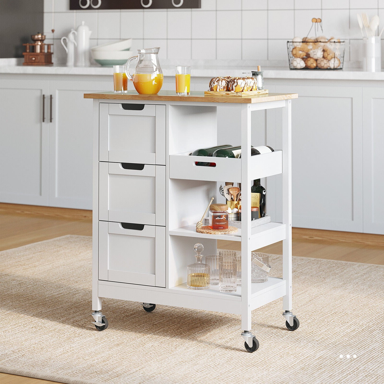 Home Rolling Kitchen Trolley Cart Cart 33'' Rolling Kitchen Island Cart ...