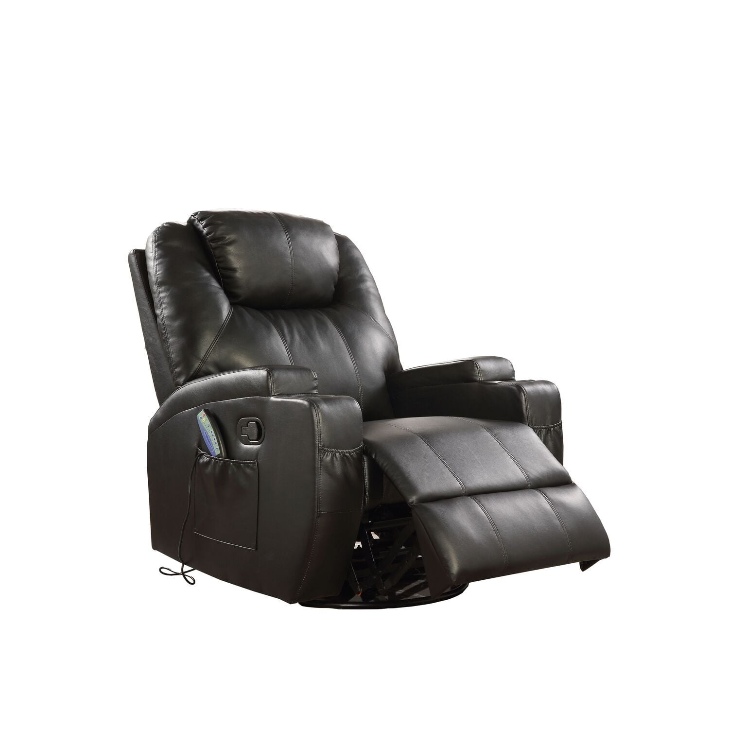 Home Roots Swivel Rocker Recliner with Massage In Black Bonded Leather ...