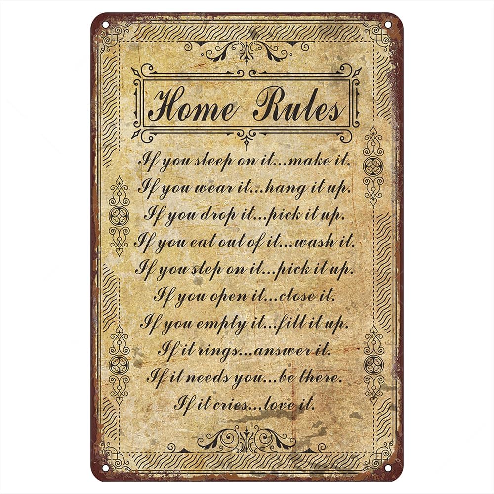 Home Rules Metal Metal Tin Sign 8x12 Inch - Walmart.com