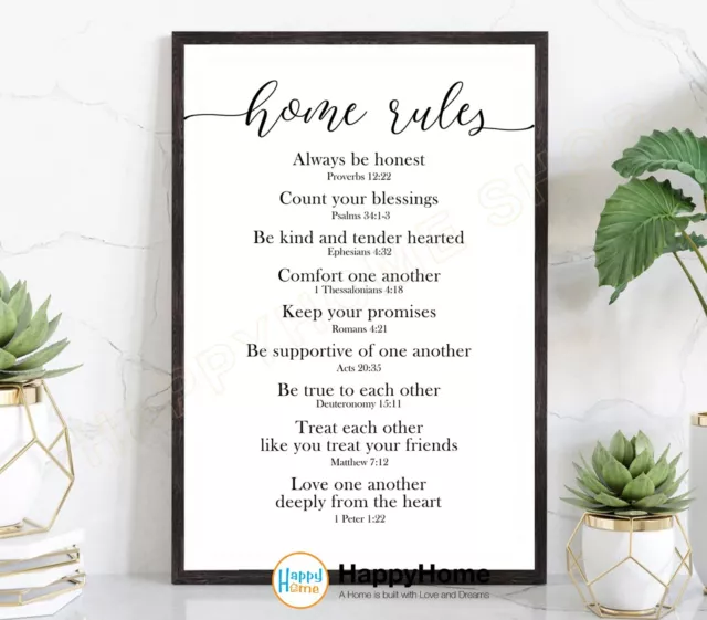Home Rules Wall Art Scripture Family Rules Bible Verse Home Sign Wall ...