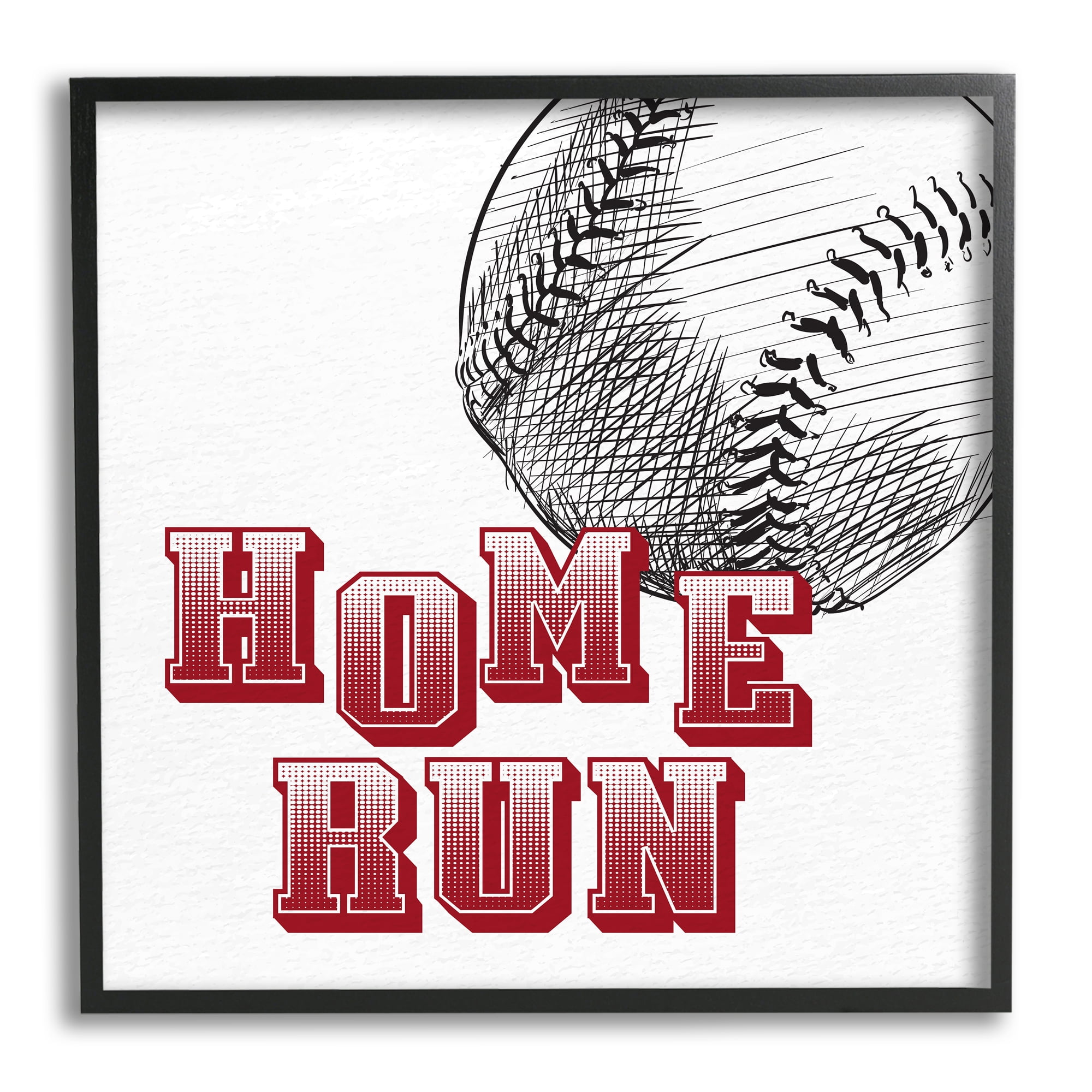 Home Run Baseball Sports Ball Red Varsity Typography Sports Framed Art ...
