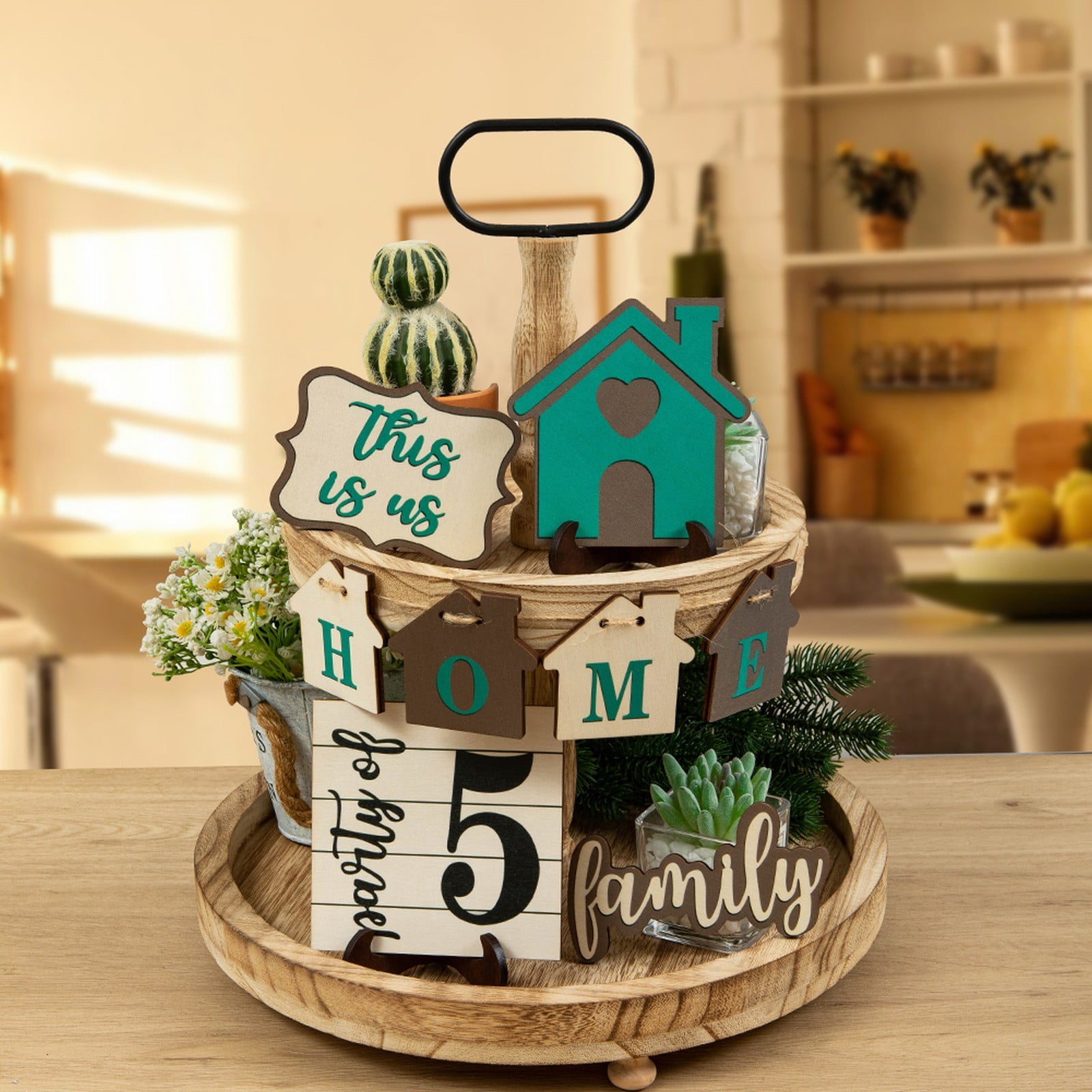 Home Rustic Farmhouse Tiered Tray Decor Wood Sign Farm Desktop Wooden ...