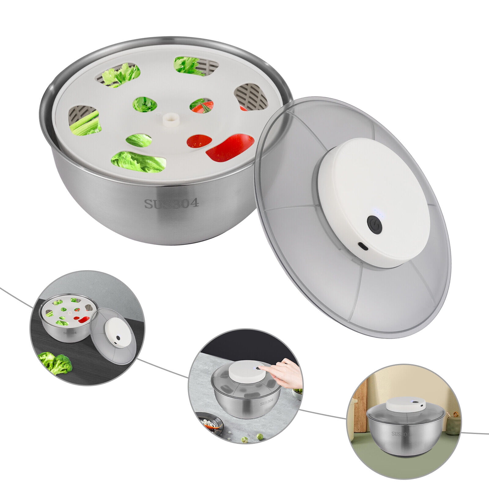 Home Salad Spinner, Stainless Steel Fruit Vegetable Washer Dryer, Large ...