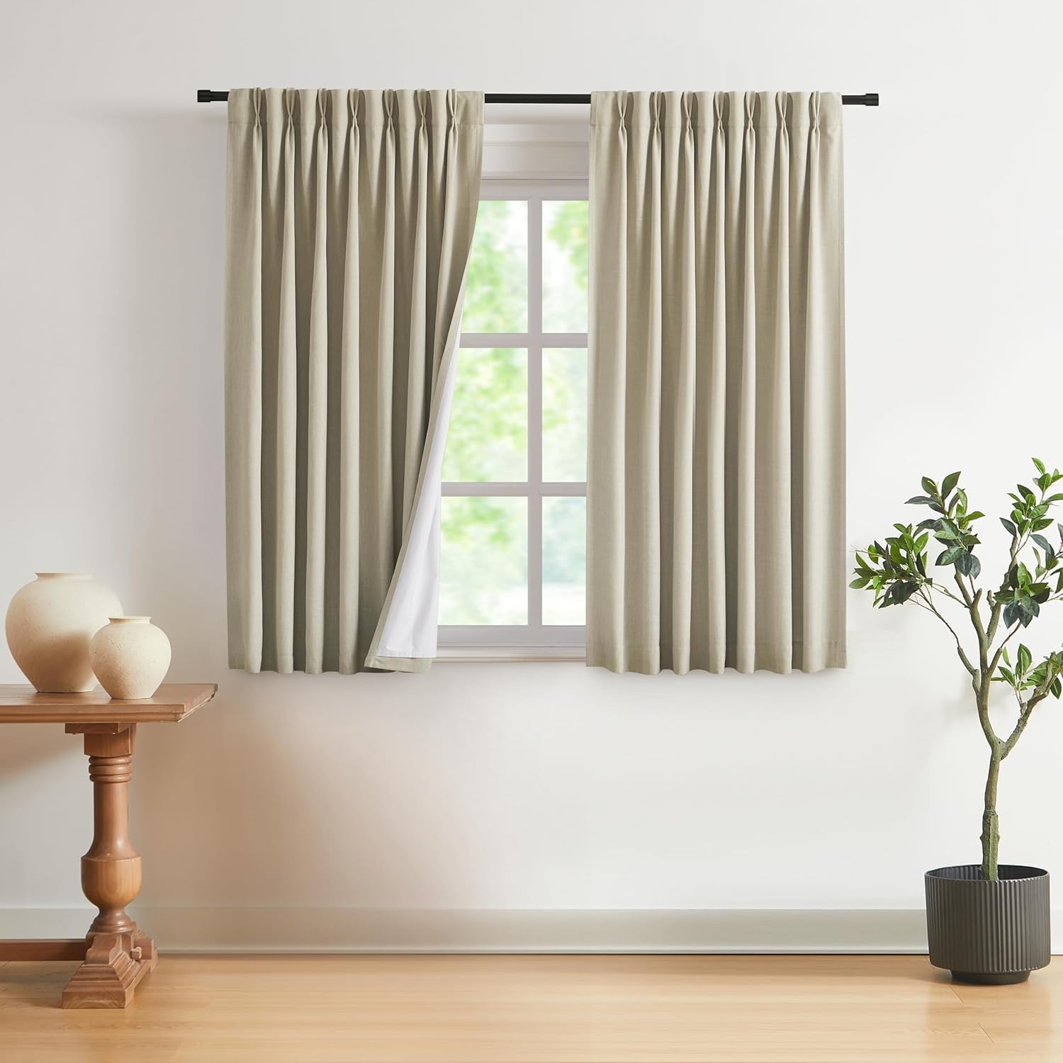 Home Sand Pinch Pleated Full Blackout Curtains Linen Blended Room ...