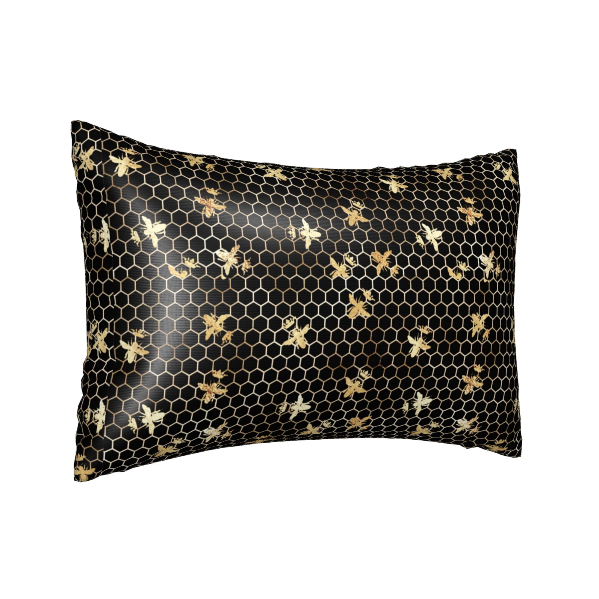 Home Satin Pillowcase Gold Queen Bees and Honeycomb1 Print Silk Satin ...