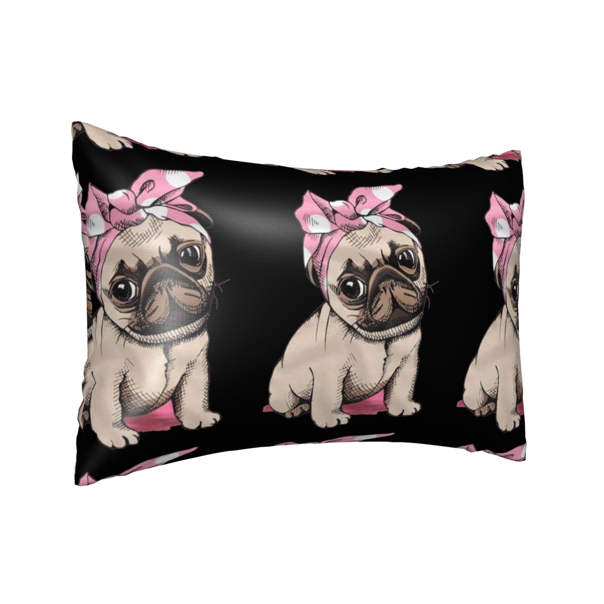 Home Satin Pillowcase Pink Pug Print Silk Satin Zipper Pillow Cases ...