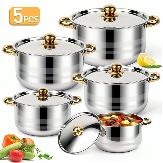 Home Sauce Pot, TAIMASI 5 PCS Stainless Steel Stock Pot with Lid for ...