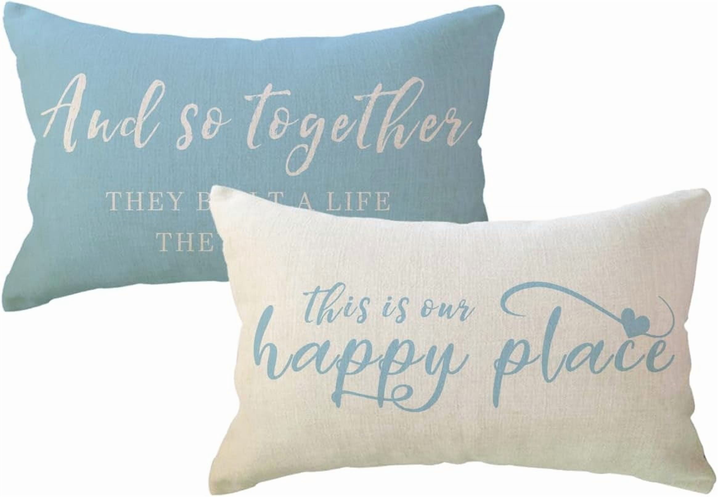 Home Saying Throw Pillow Covers with Our Happy Place Quote Rustic ...