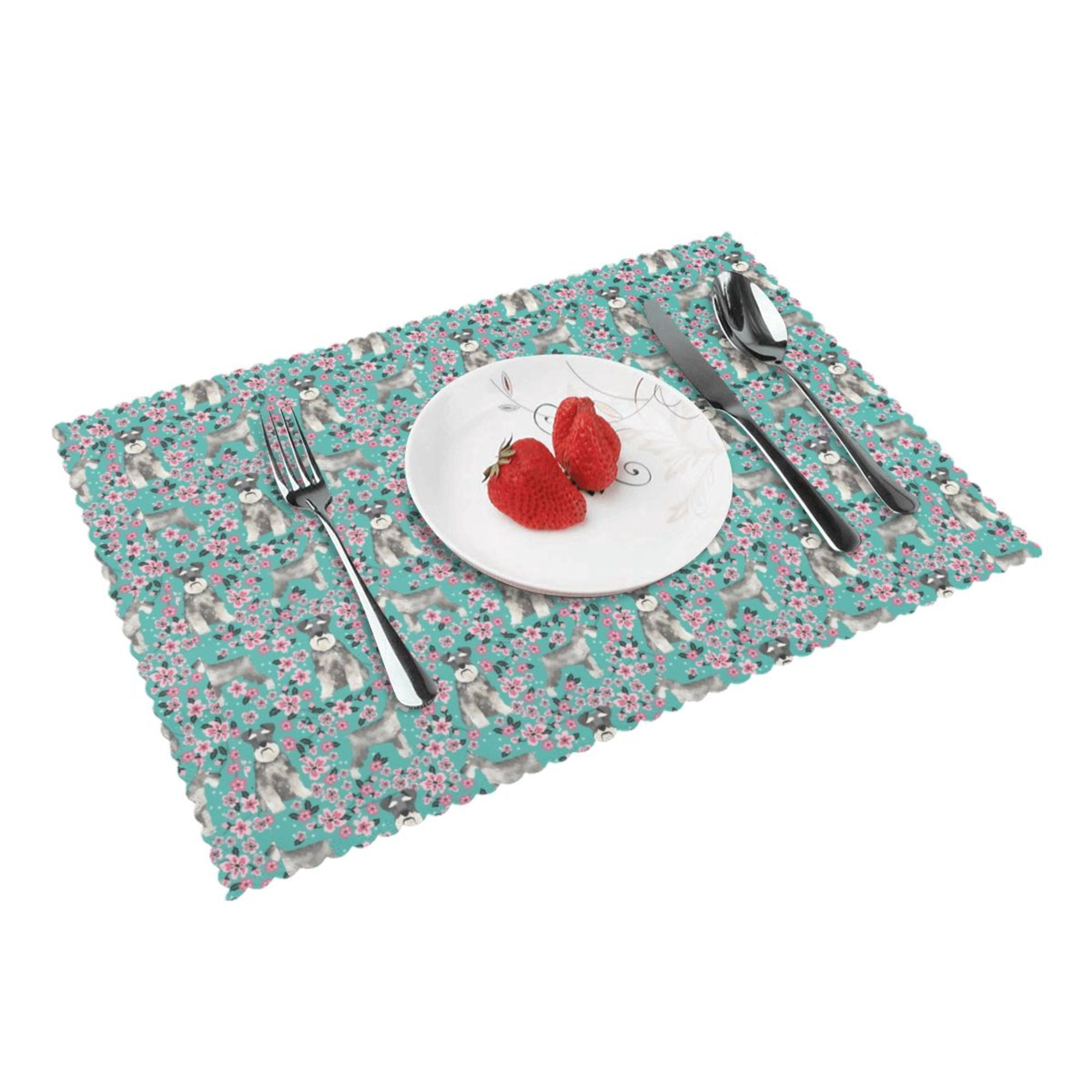 Home Schnauzer Dog Cherry Blossom Spring Cute Dog Design Placemats Set ...