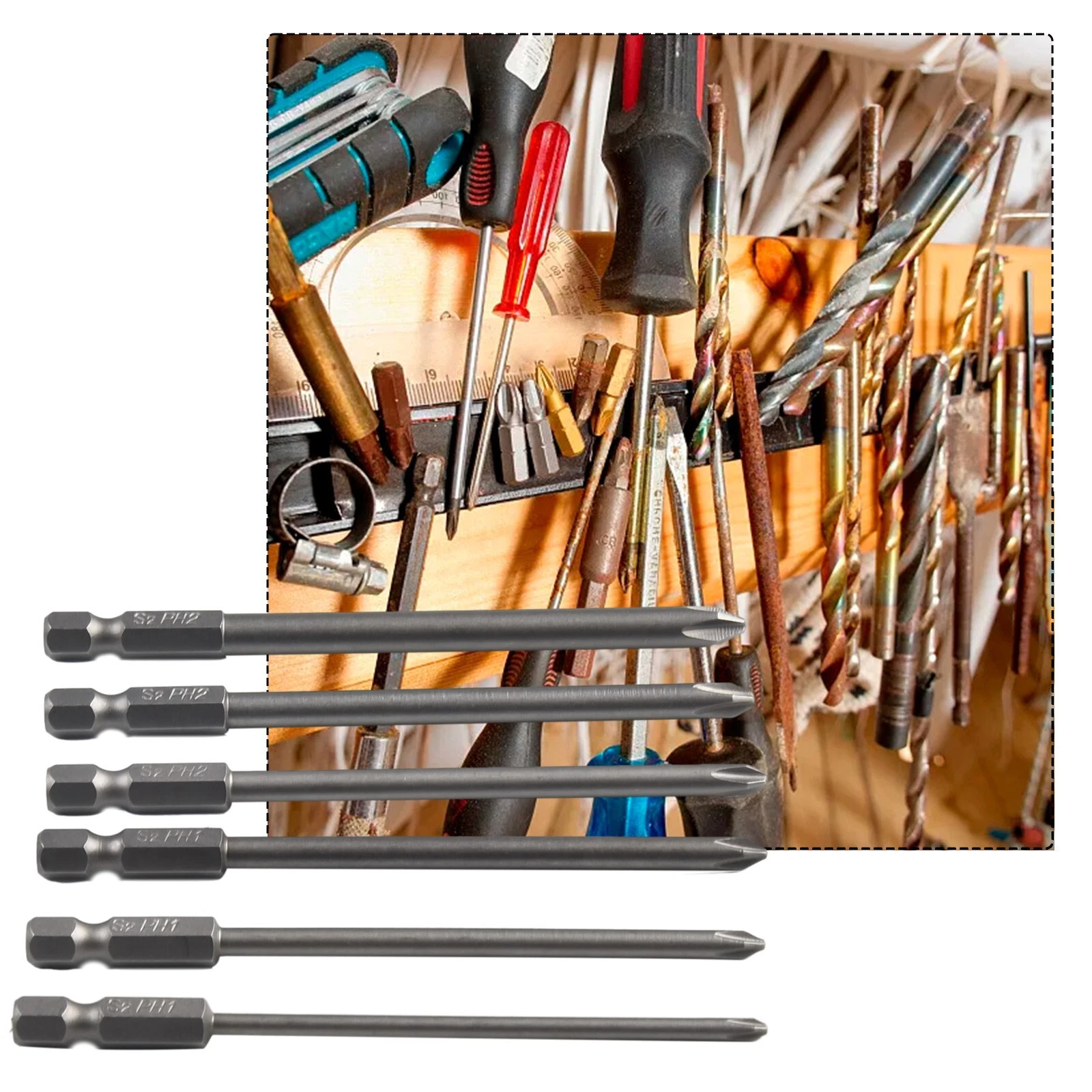 Home Screwdriver Bit 1/4Inch 100Mm Long 6Pcs/Set Cross Head Nutdrivers ...